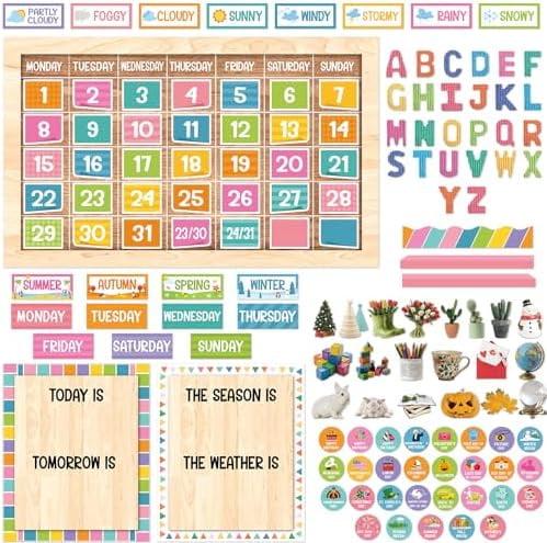 Colorful Classroom Calendar Set, 157pcs Bulletin Board Calendar Set ...