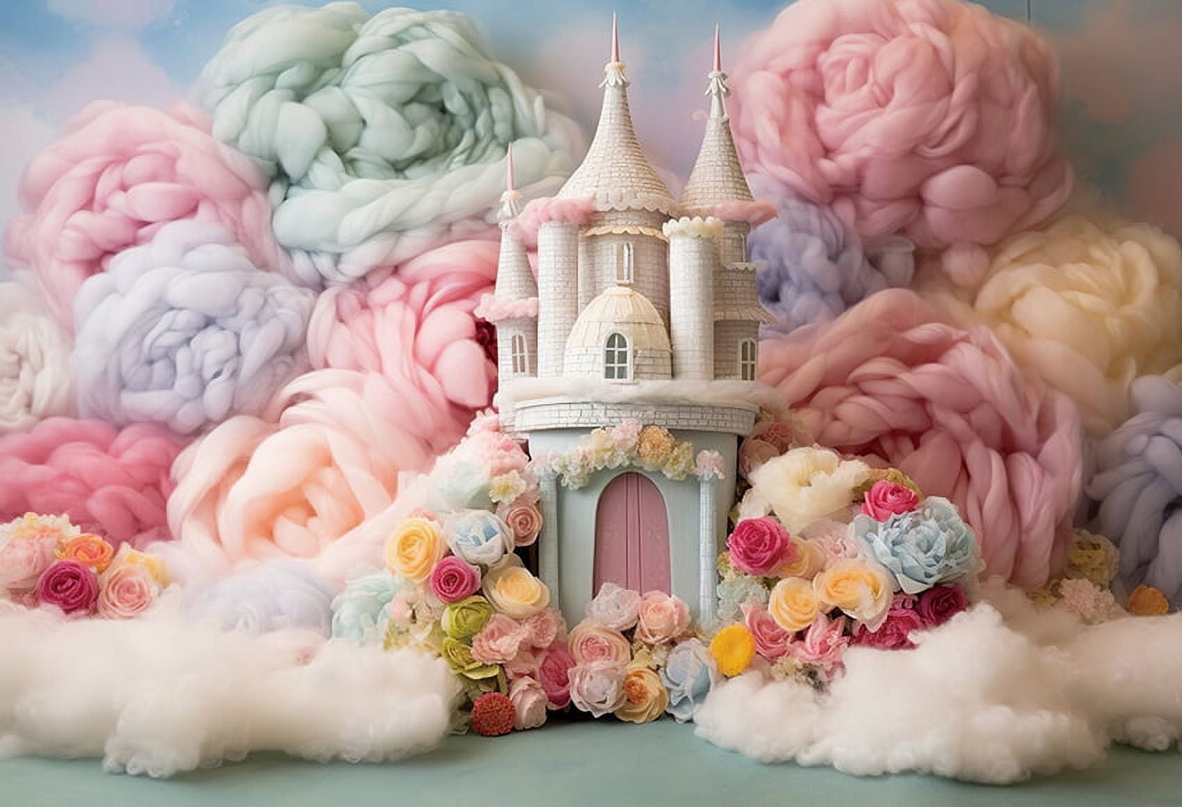 Colorful Cloud Castle Girl Birthday Party Cake Smash Portrait r Photo ...