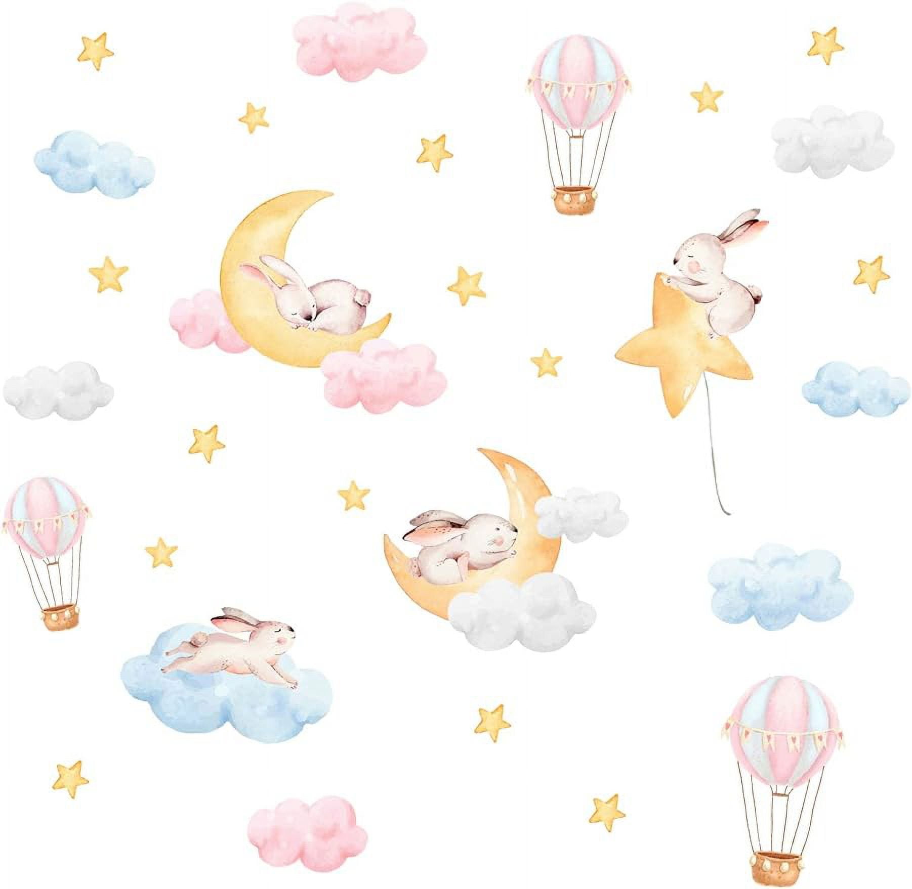 Colorful Cloud Rabbit Wall Sticker Moon and Star Wall Decor Hot Air ...