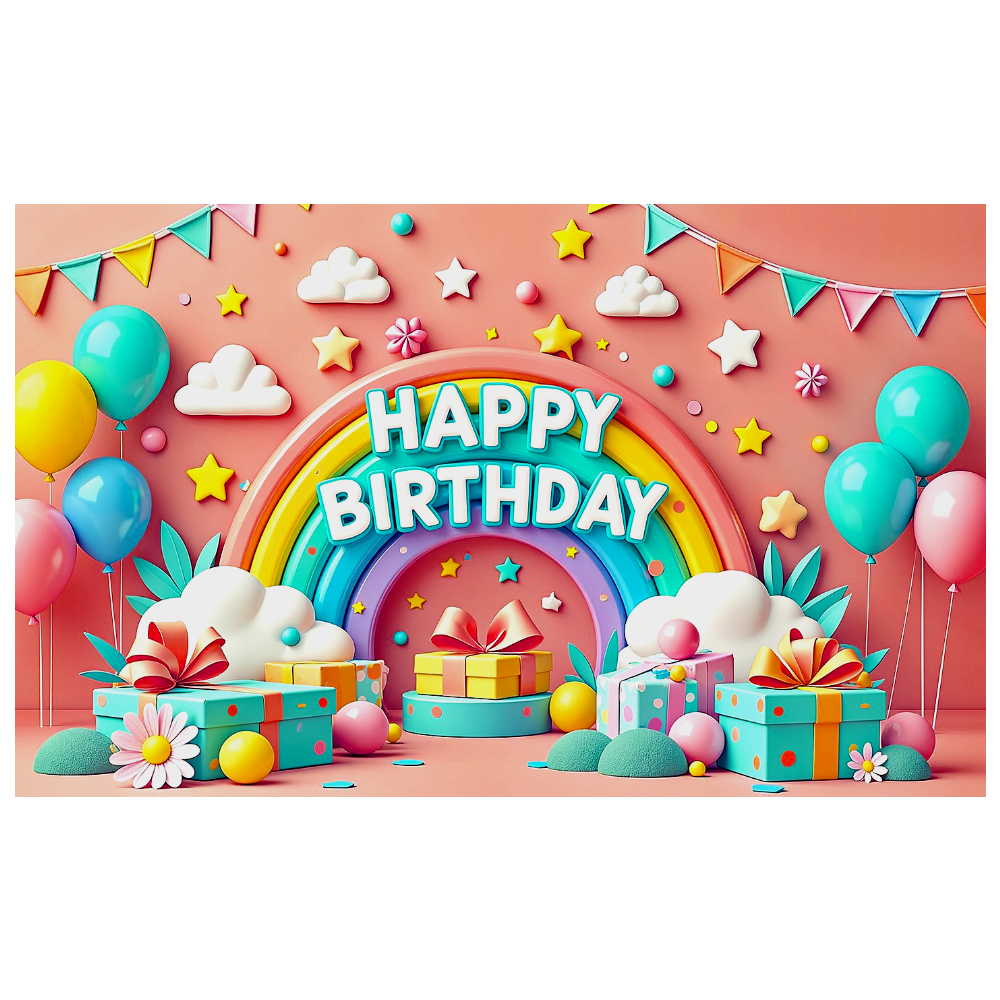 Colorful Cloud Star Balloon Rainbow Happy Birthday Banner Party ...