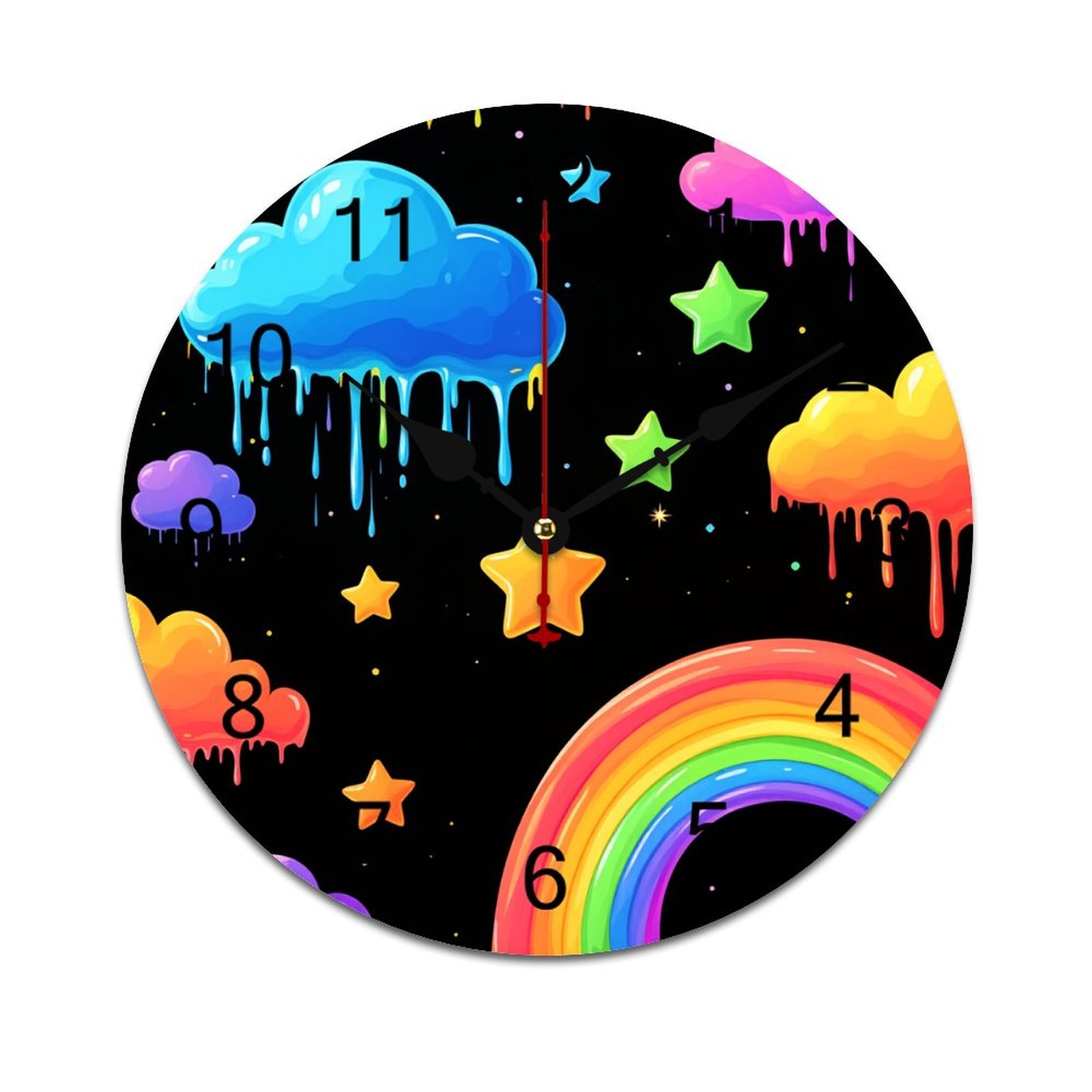 Colorful Clouds And Rainbows Pattern-1 Printed Silent Wall Clock Round ...