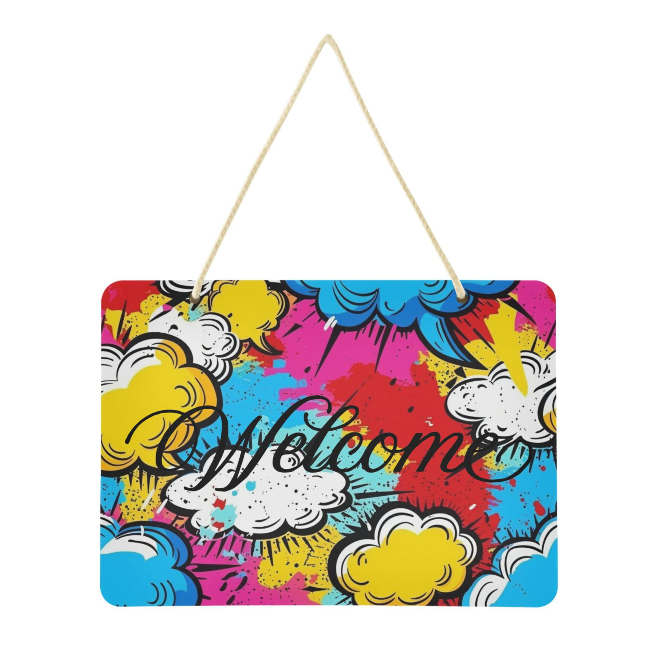 Colorful Clouds Graffiti Welcome Sign Front Door PVC 14x10 inch Hanger ...
