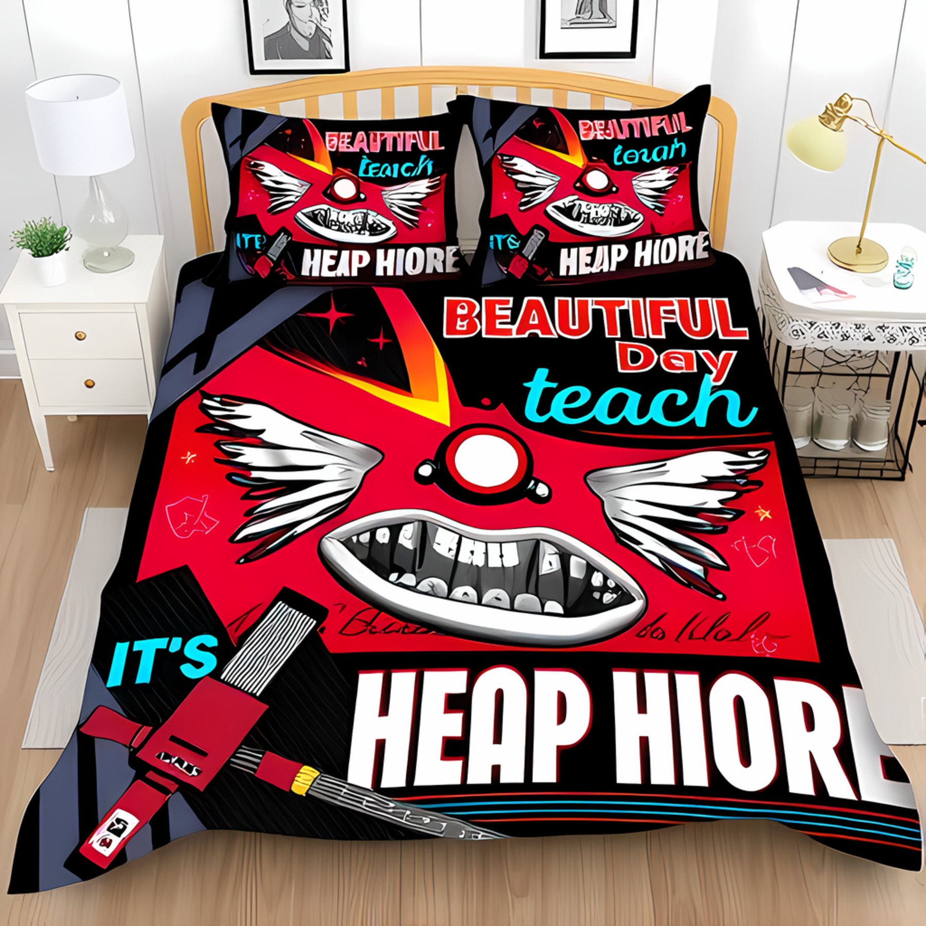 Colorful Clown Face 3-Piece Duvet Cover Set with Bold 'BEAUTIFUL DAY ...
