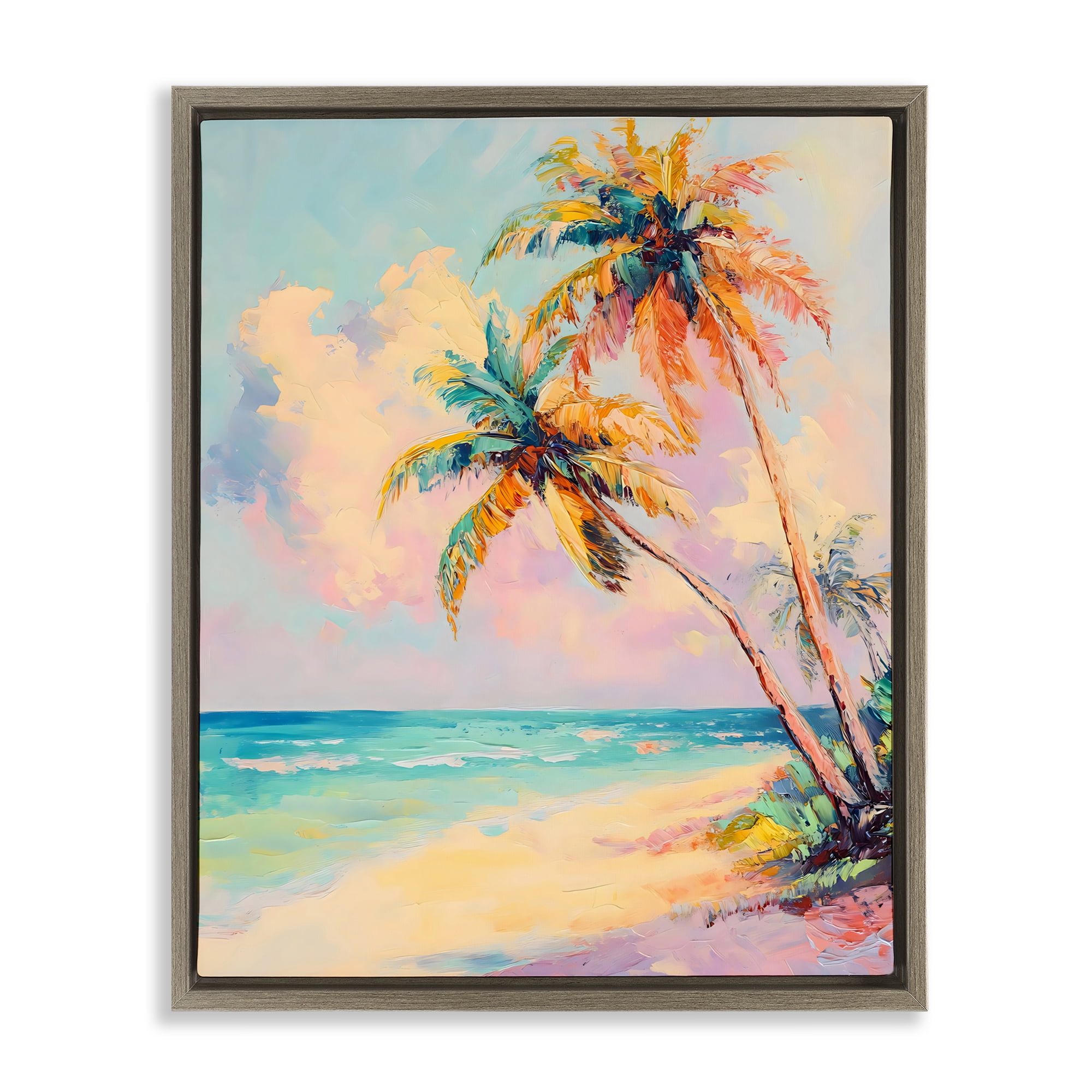 Stupell Industries Colorful Coastal Scene Brown Framed Floater Canvas ...