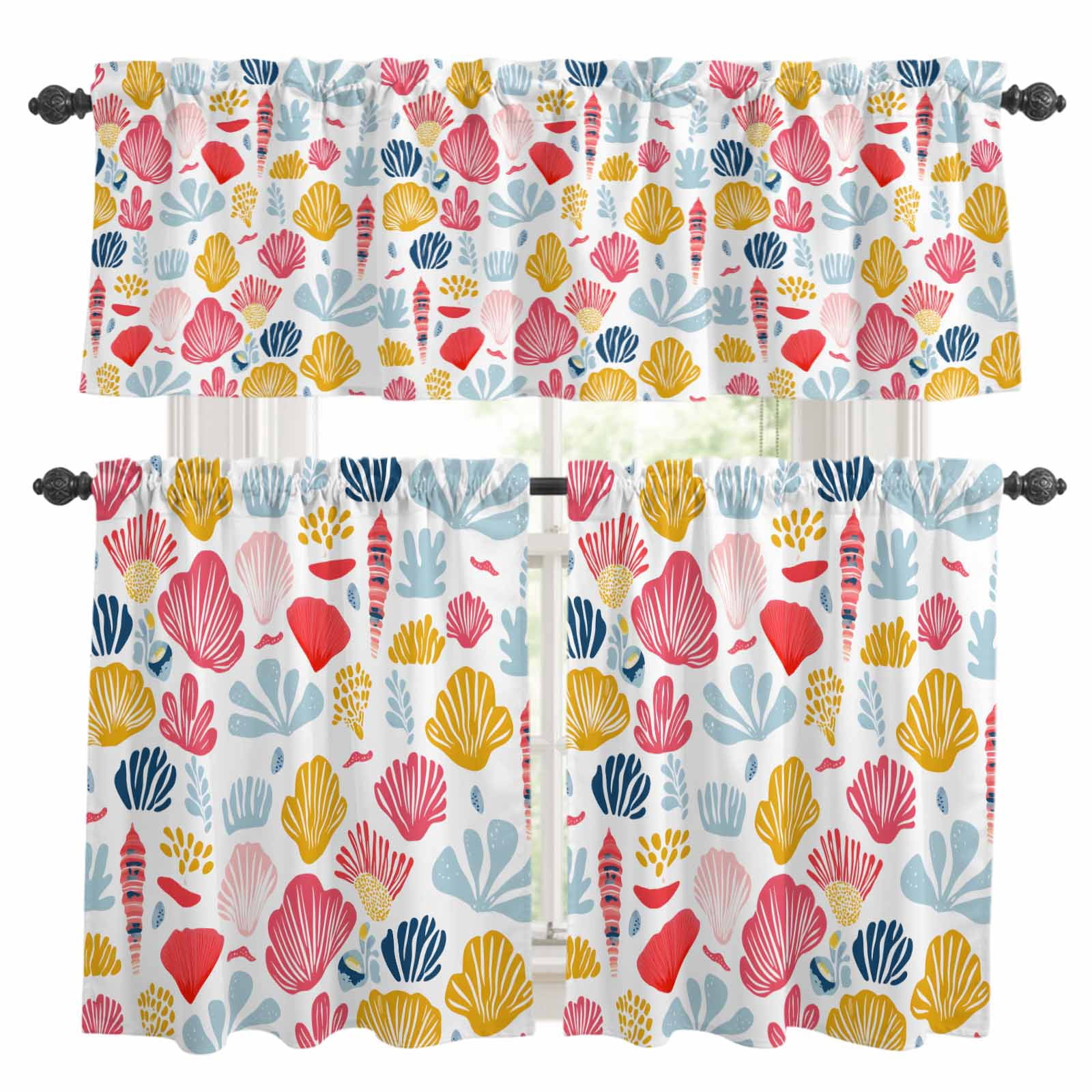 Colorful Coastal Shells Kitchen Curtains Sets for Windows 24 Inch ...