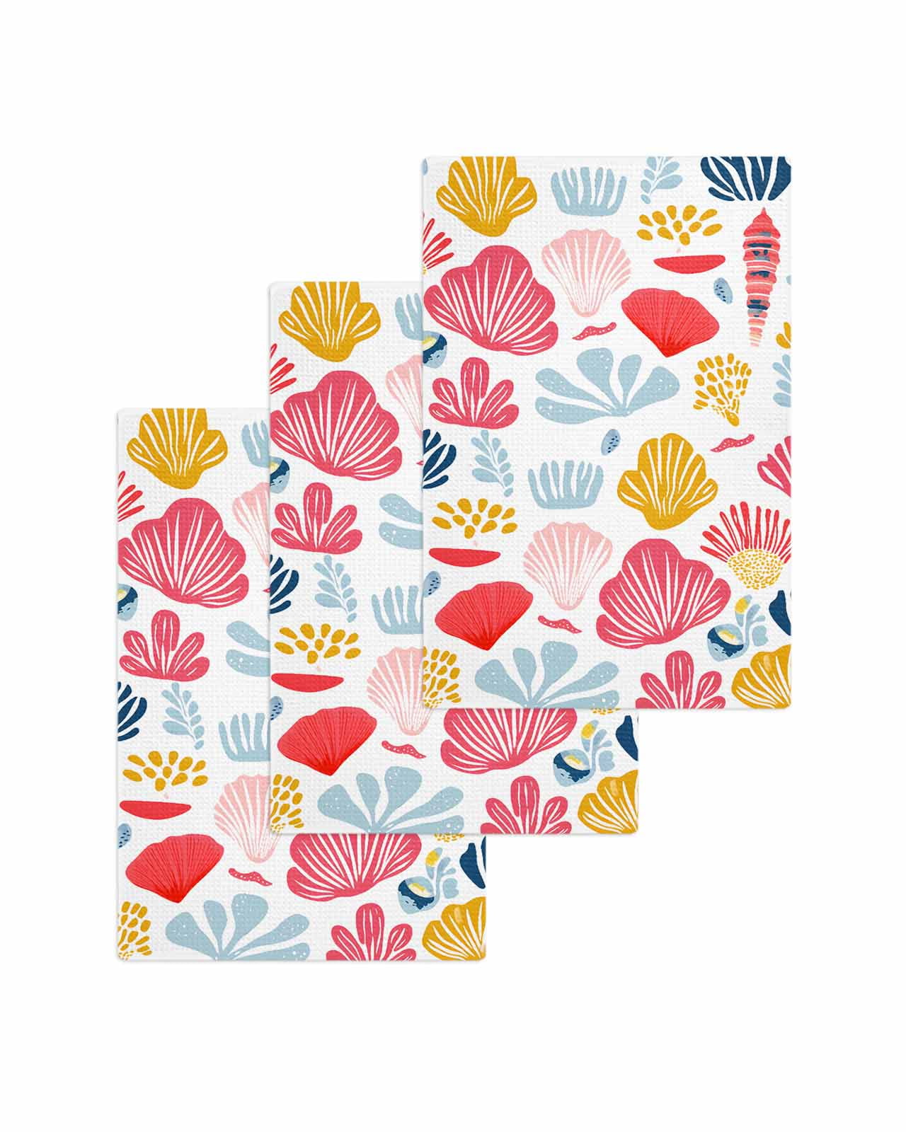 Colorful Coastal Shells Kitchen Dish Towels for Drying Dishes Set of 3 ...