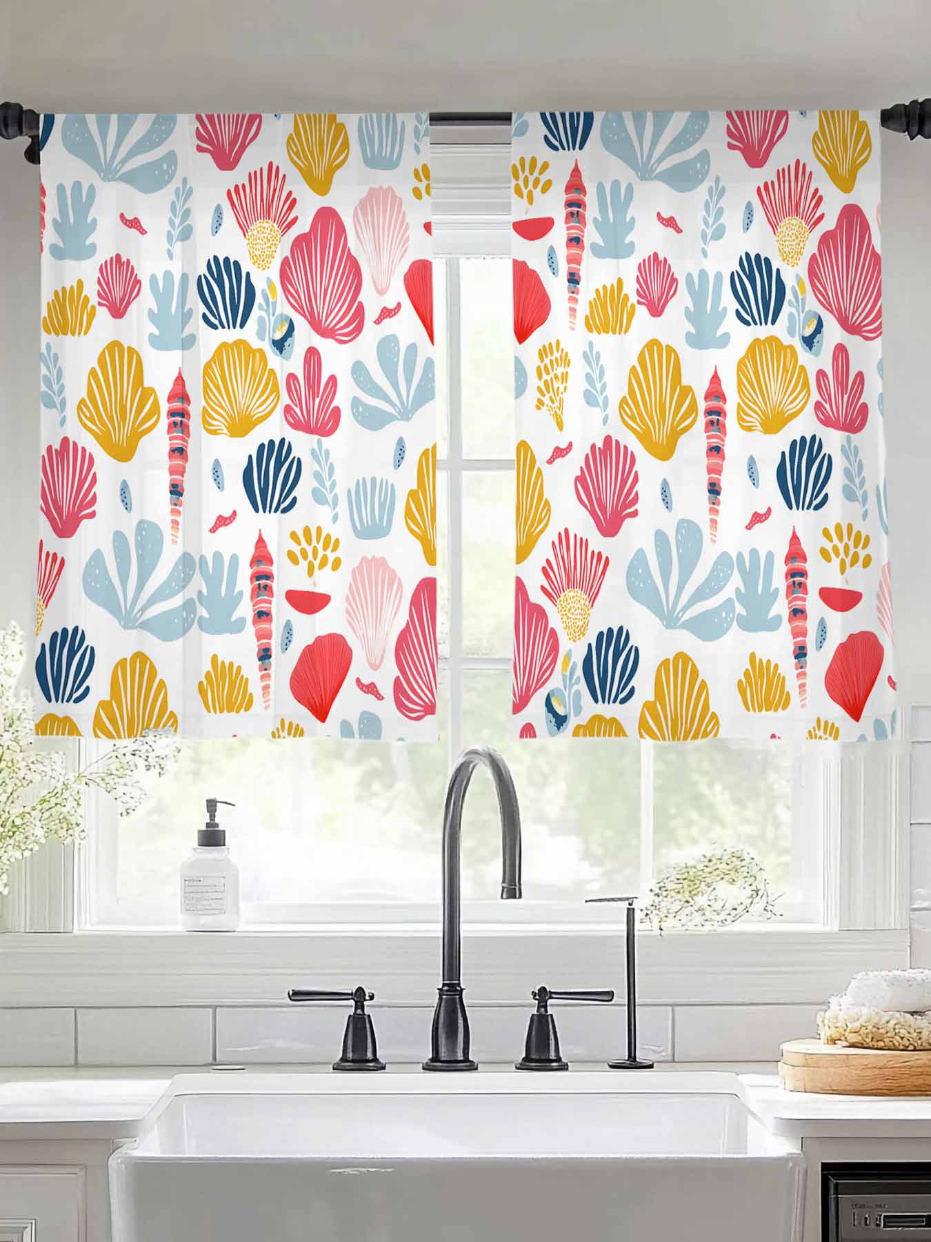 Colorful Coastal Shells Sheer Curtains for Living Room Bedroom ...
