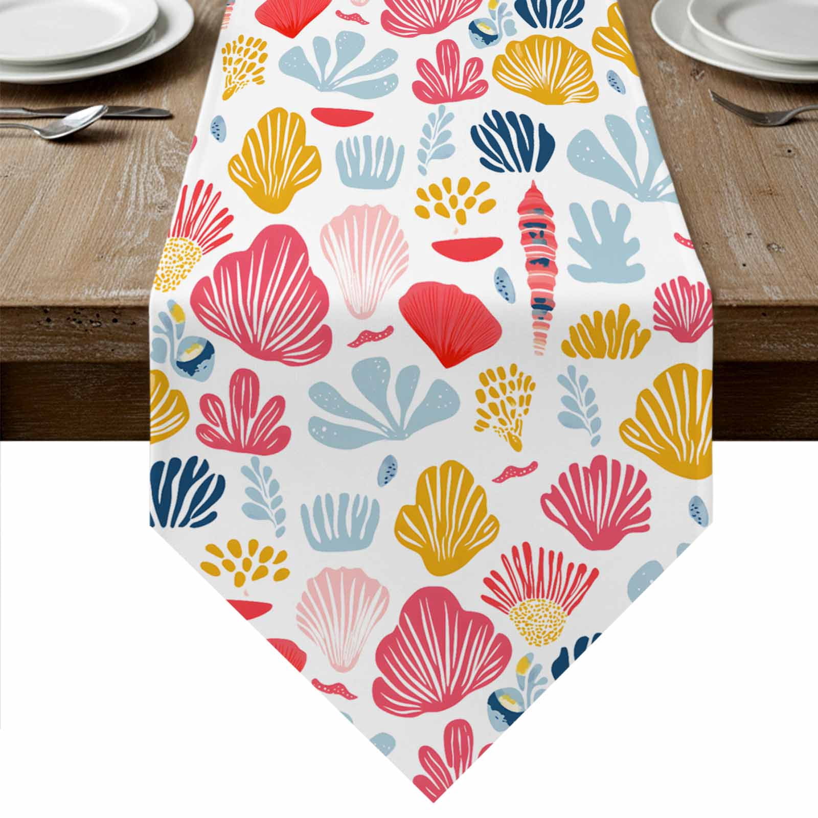 Colorful Coastal Shells Table Runner Linen Burlap Table Runner 70 ...