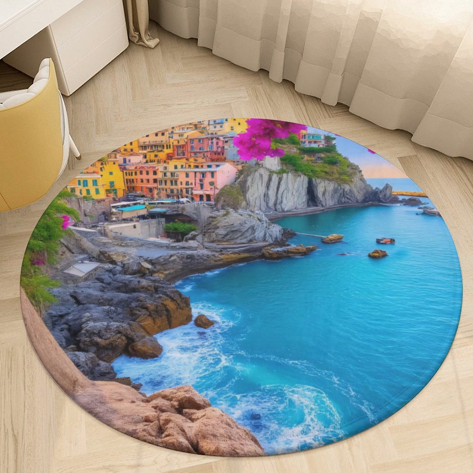 Colorful Coastal Town Round Area Rugs for Bedroom Living Room, 3FT Soft ...