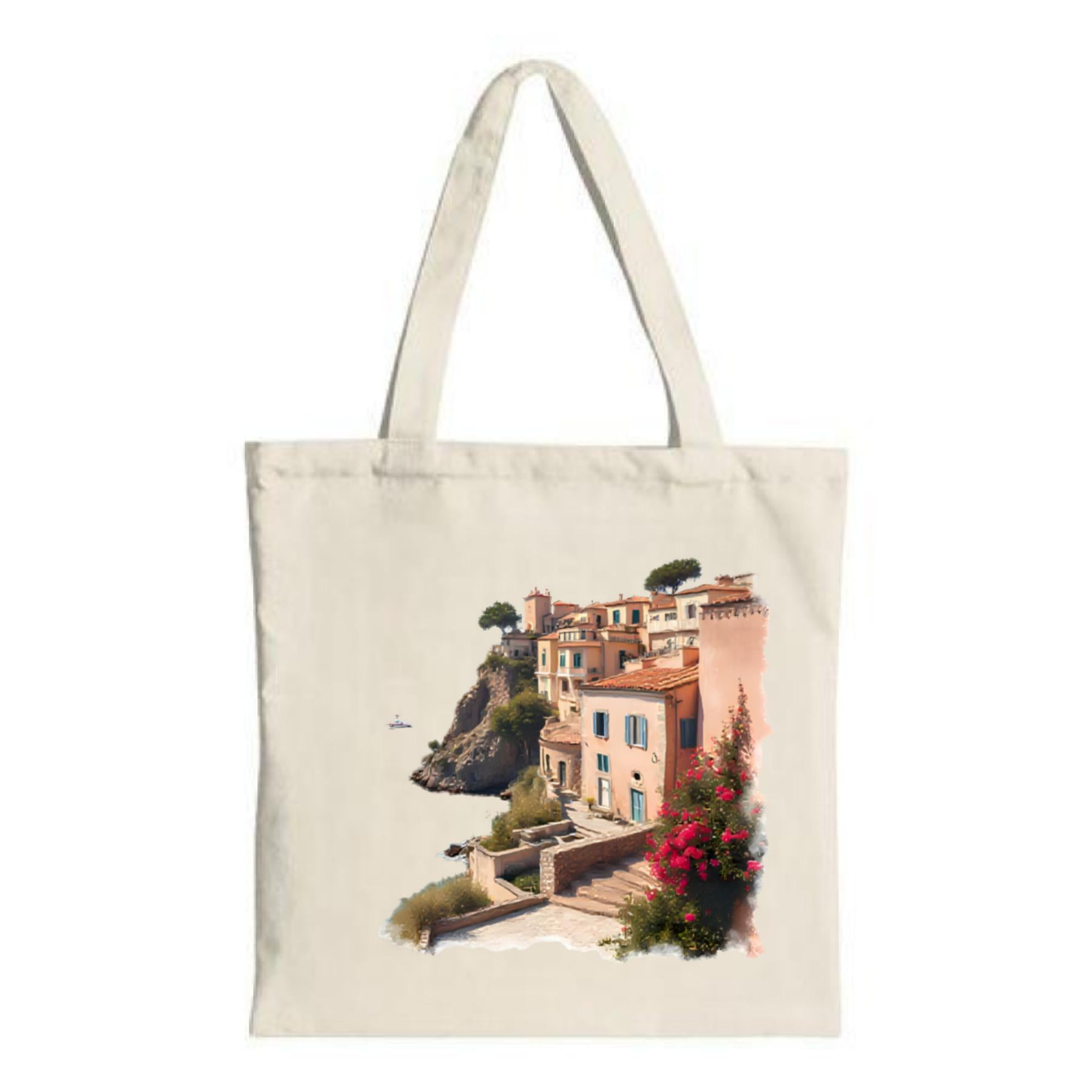Colorful Coastal Village Canvas Tote Bag - Multifunctional Reusable ...
