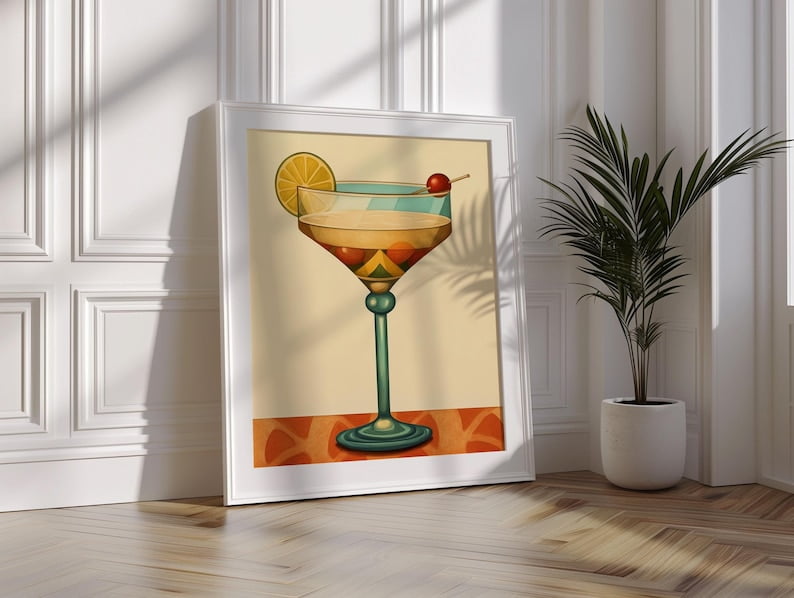 Colorful Cocktail Glass Print Martini Decor Bar Cart Wall Art Cocktail ...
