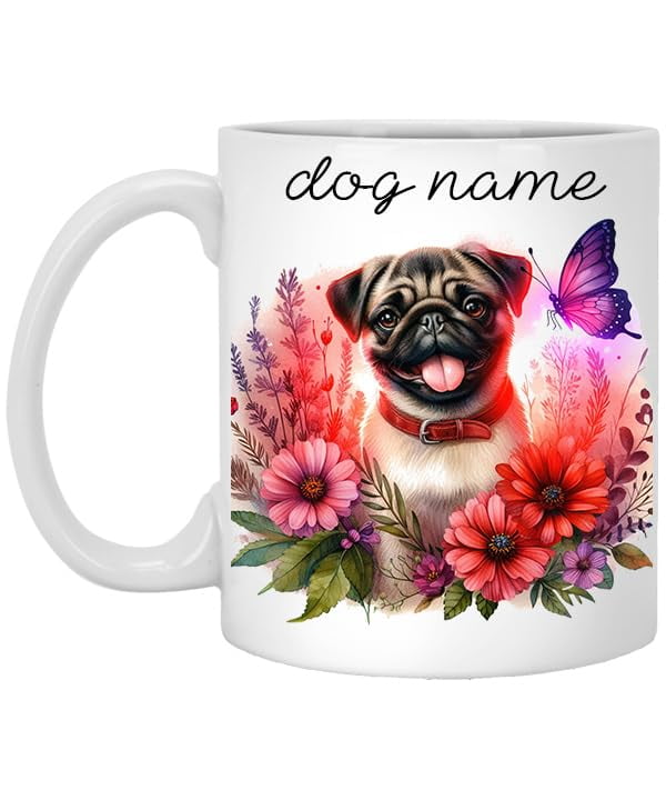 Colorful Coffee Cup for Pug Dog with Name, Picture Of Pug Dog with ...