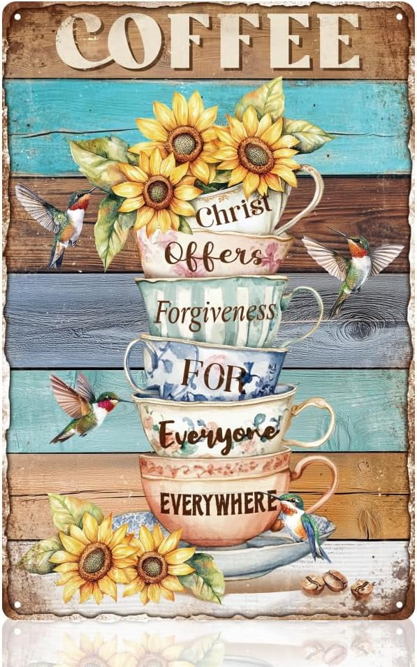 Colorful Coffee Cup Sunflower Wall Decor Sign Christ Offers Forgiveness ...
