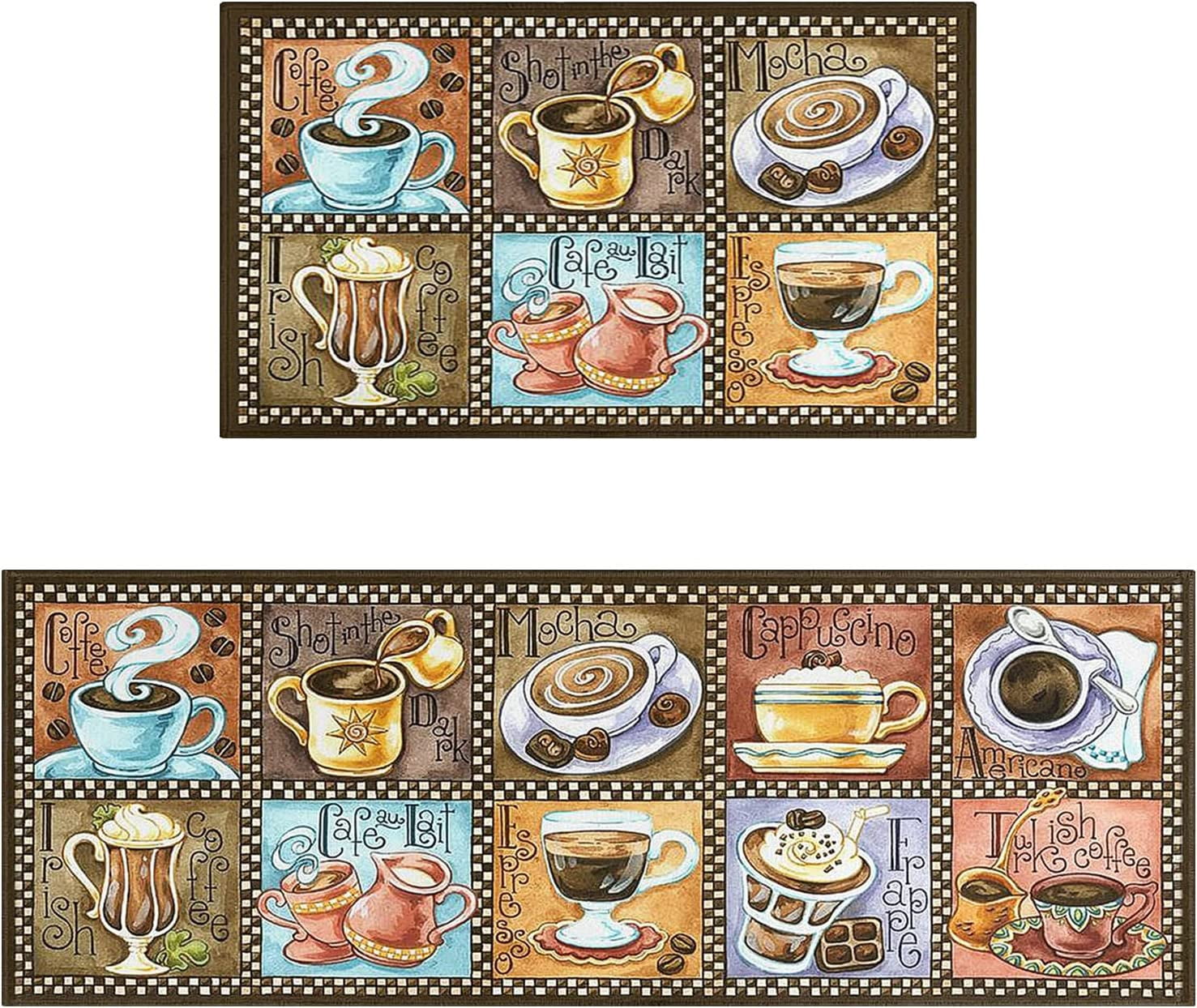 Colorful Coffee Kitchen Rugs and Mats Set of 2,Coffee Breaks Art ...