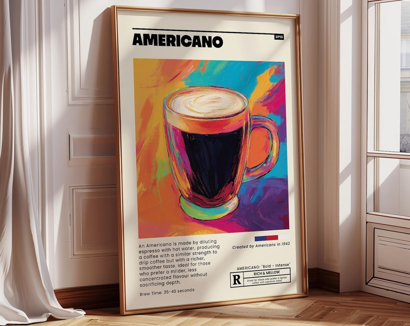 Colorful Coffee Poster for Kitchen Americano Coffee Wall Art Vibrant ...