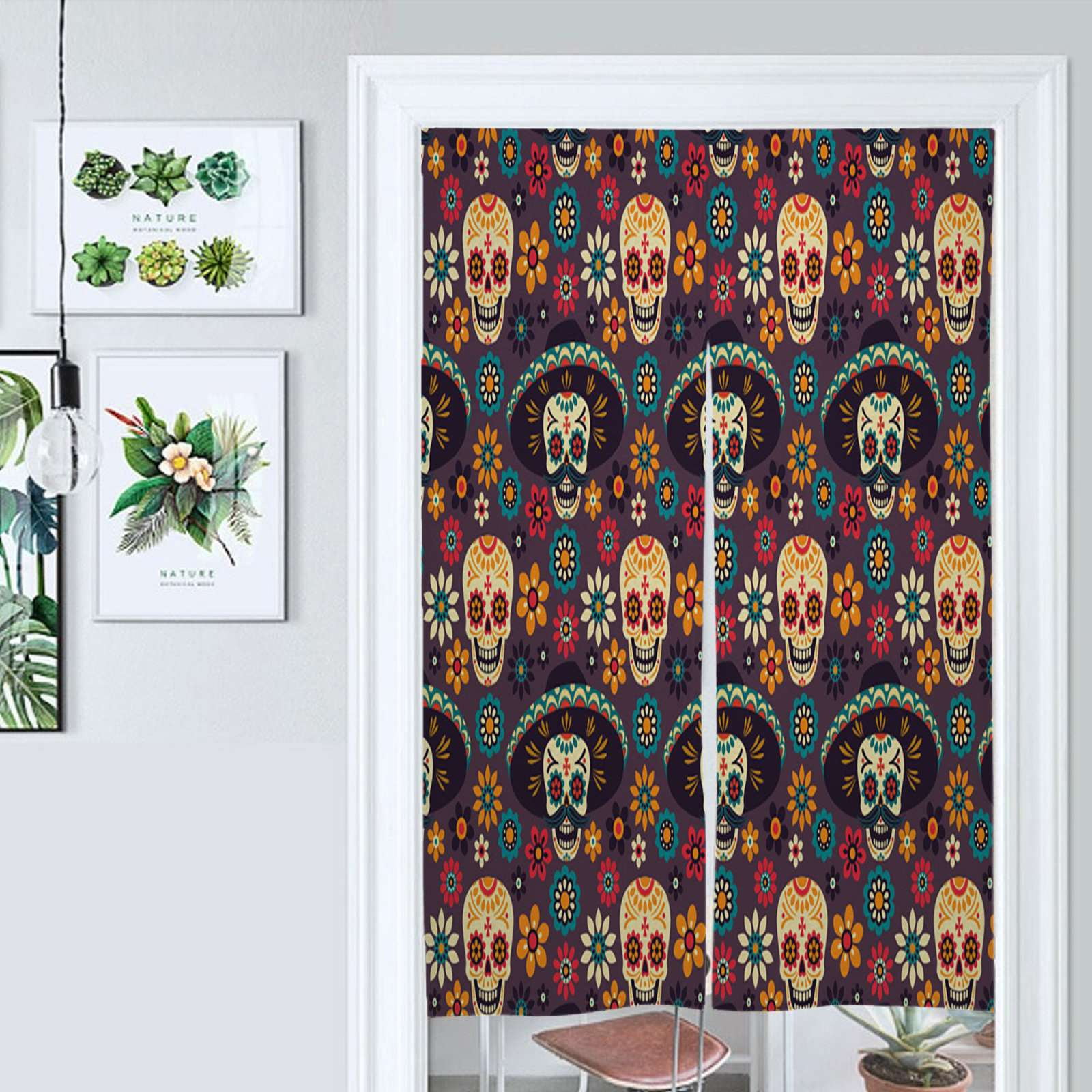 Colorful Collection Of Skulls And Flowers Door Curtain Nordic Living ...