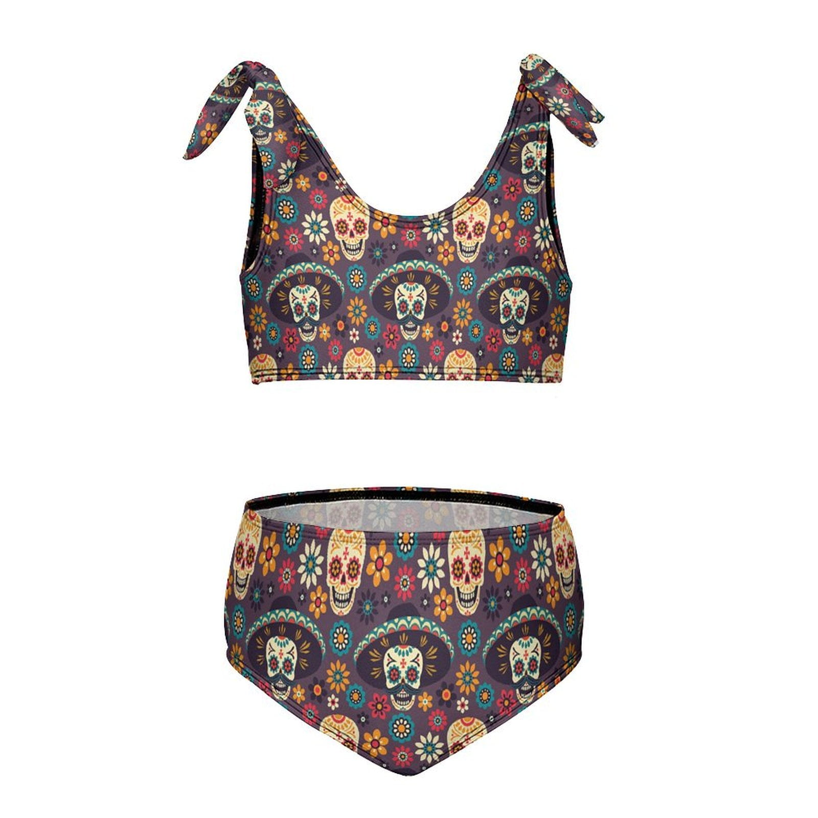 Colorful Collection of Skulls And Flowers Girl's 2 Piece Bikini Set ...
