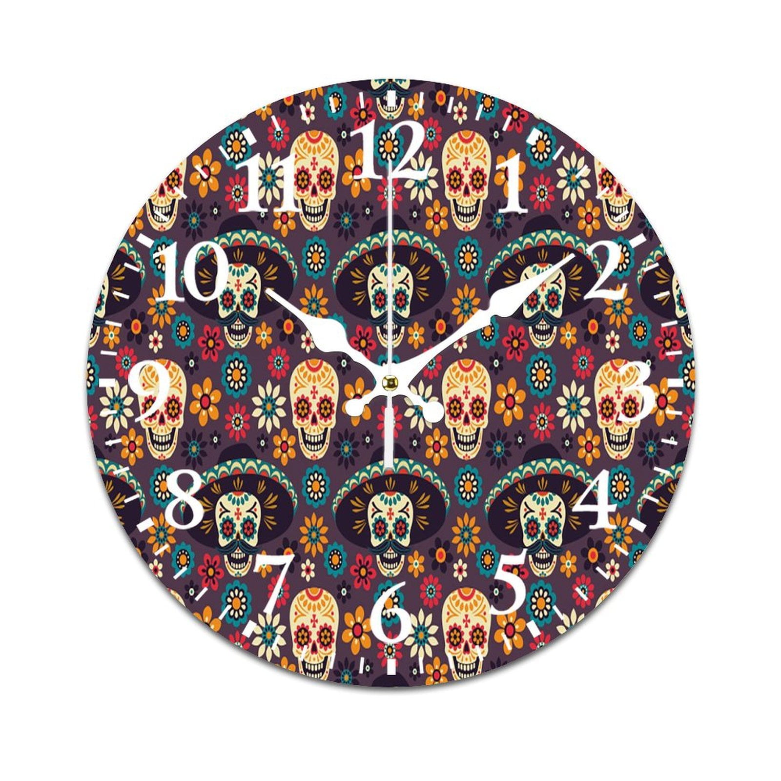 Colorful Collection of Skulls And Flowers Wall Clock Modern Design Clocks Wall Hanging Home ...