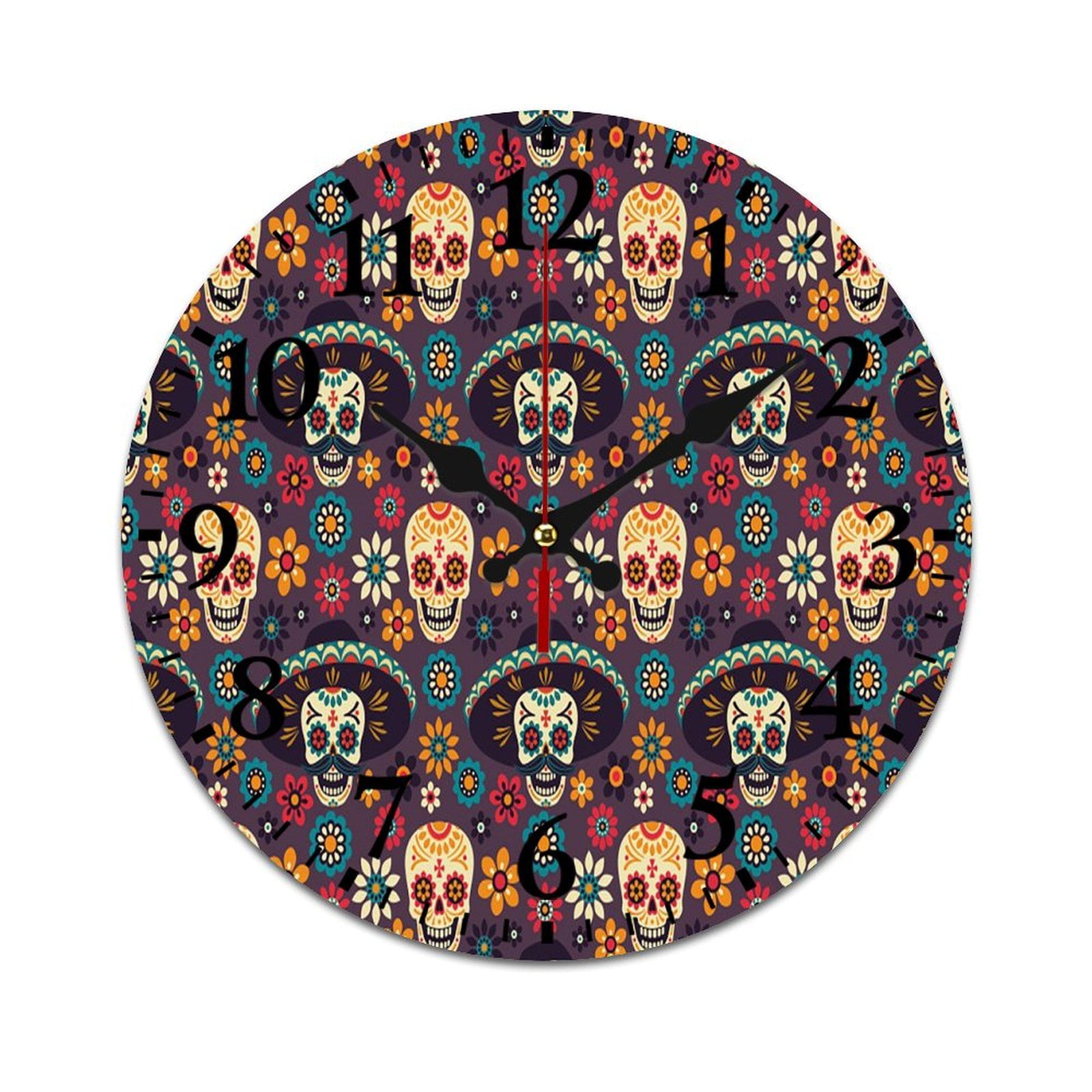 Colorful Collection of Skulls And Flowers Wall Clock Modern Design ...
