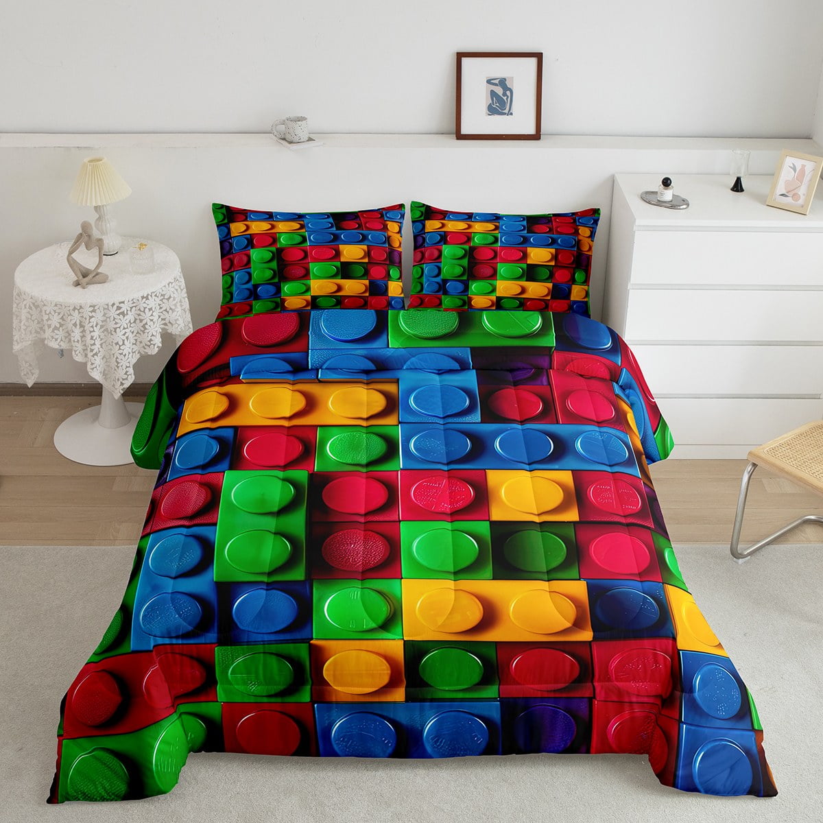 Colorful Comforter Set Twin, Building Blocks Bedding For Teens, 3D ...