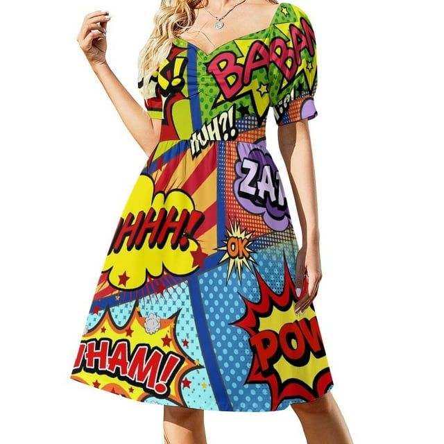 Colorful Comic Book Panels Sleeveless Dress elegant dress Aesthetic ...
