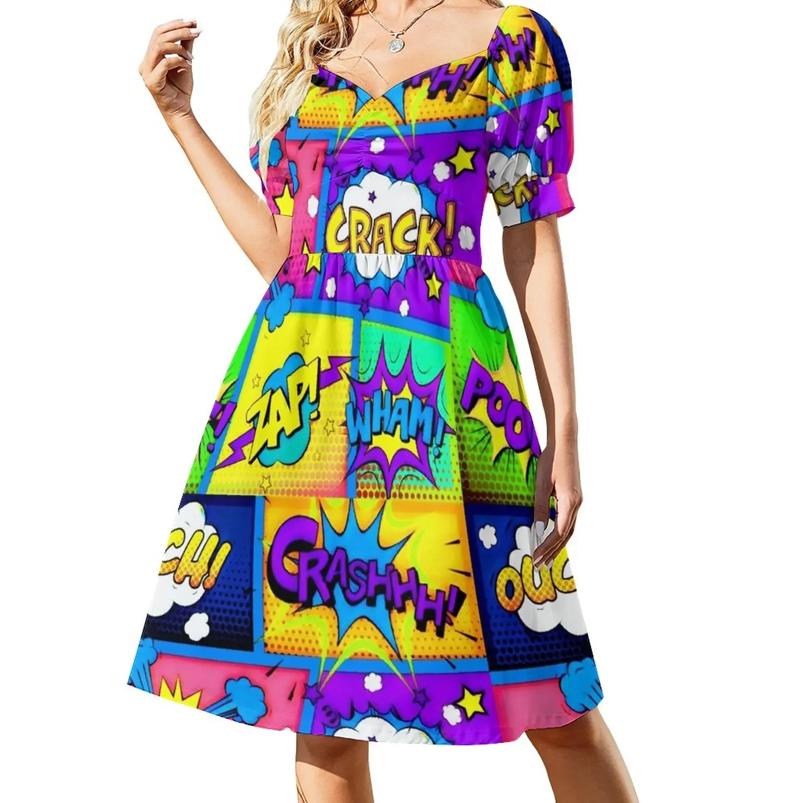Colorful Comic Book Panels Sleeveless party dress wom elegant luxury ...