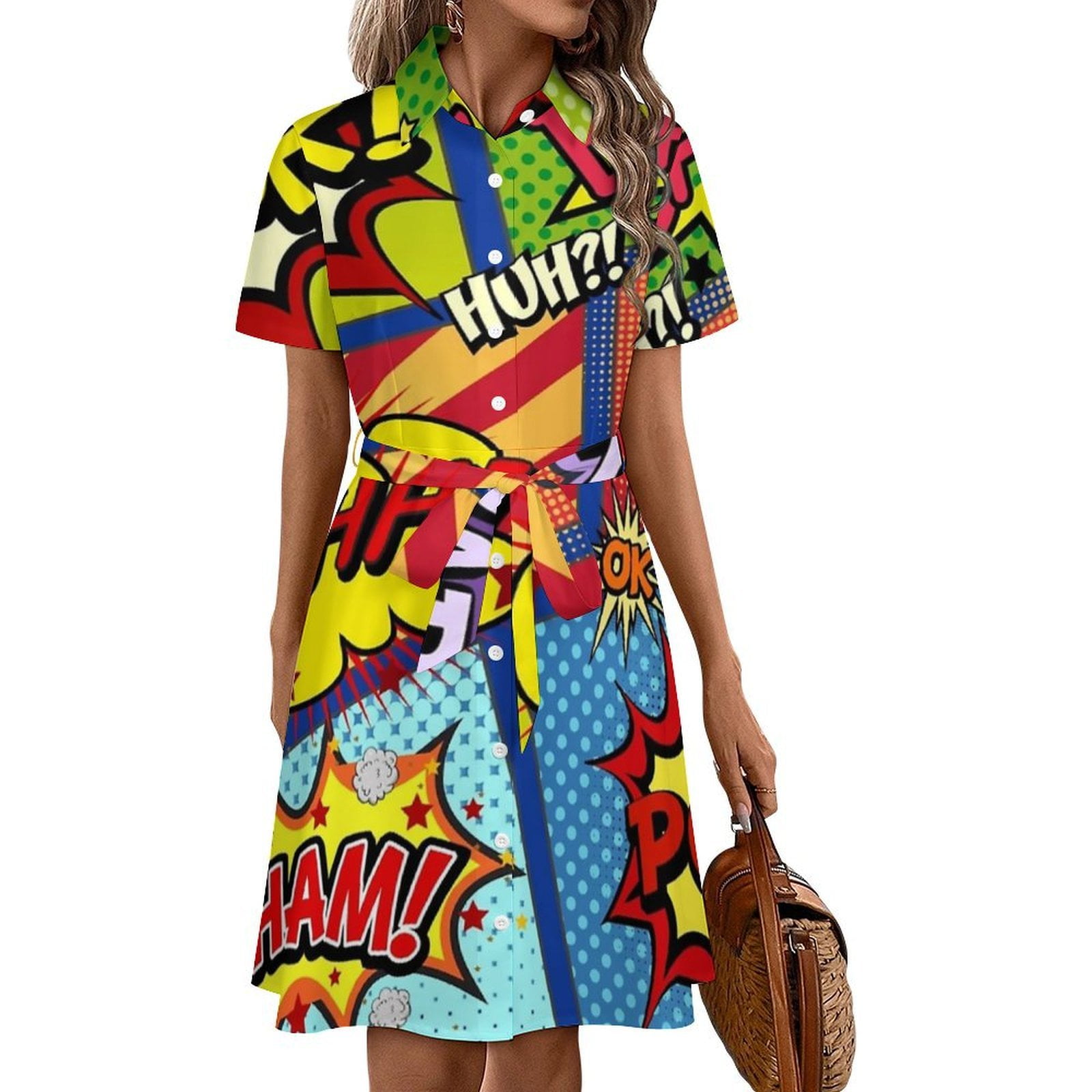 Colorful Comic Book Panels Womens Shirt Dresses Women'S Short Sleeve ...