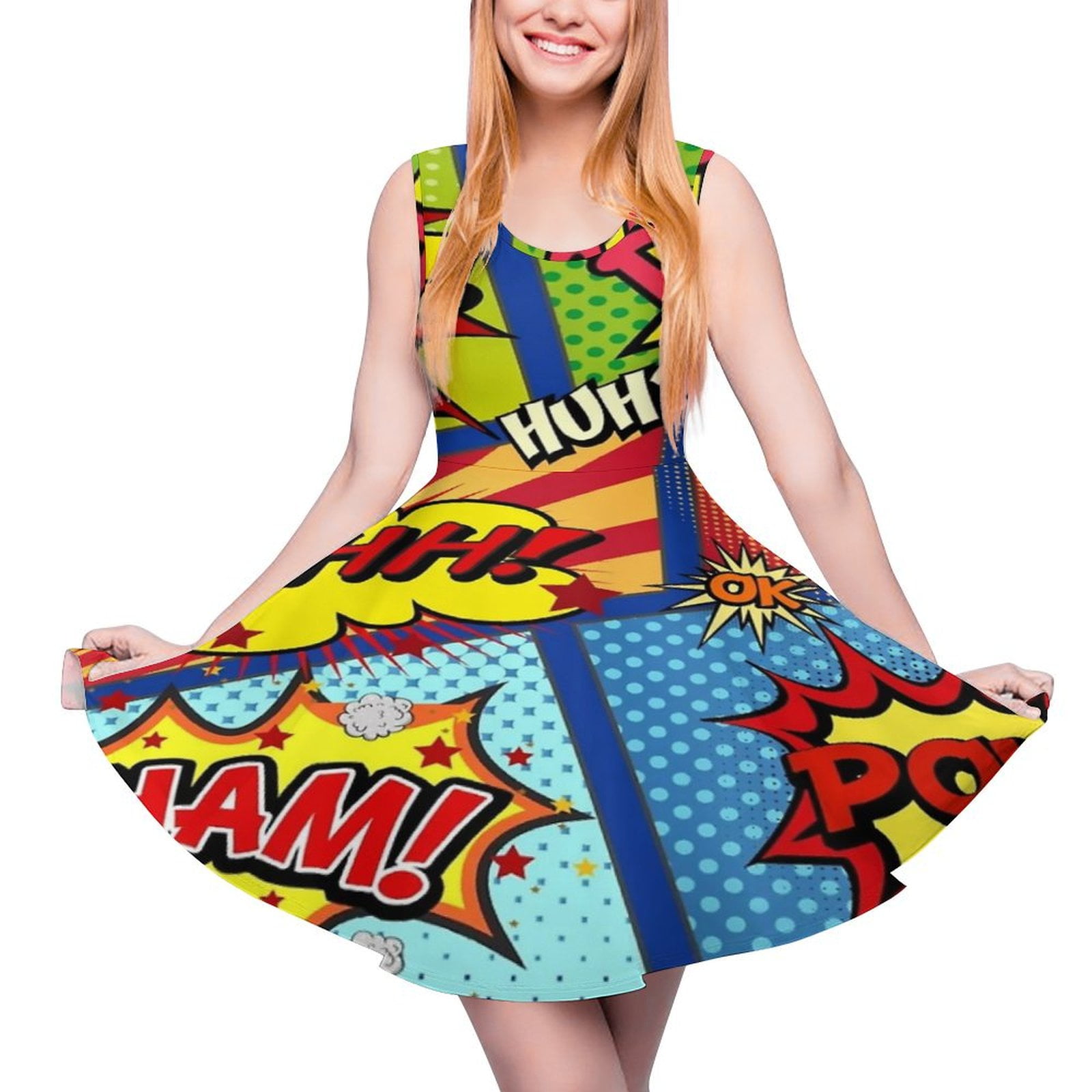 Colorful Comic Book Panels Womens Summer Dresses Swing Dress Round Neck ...