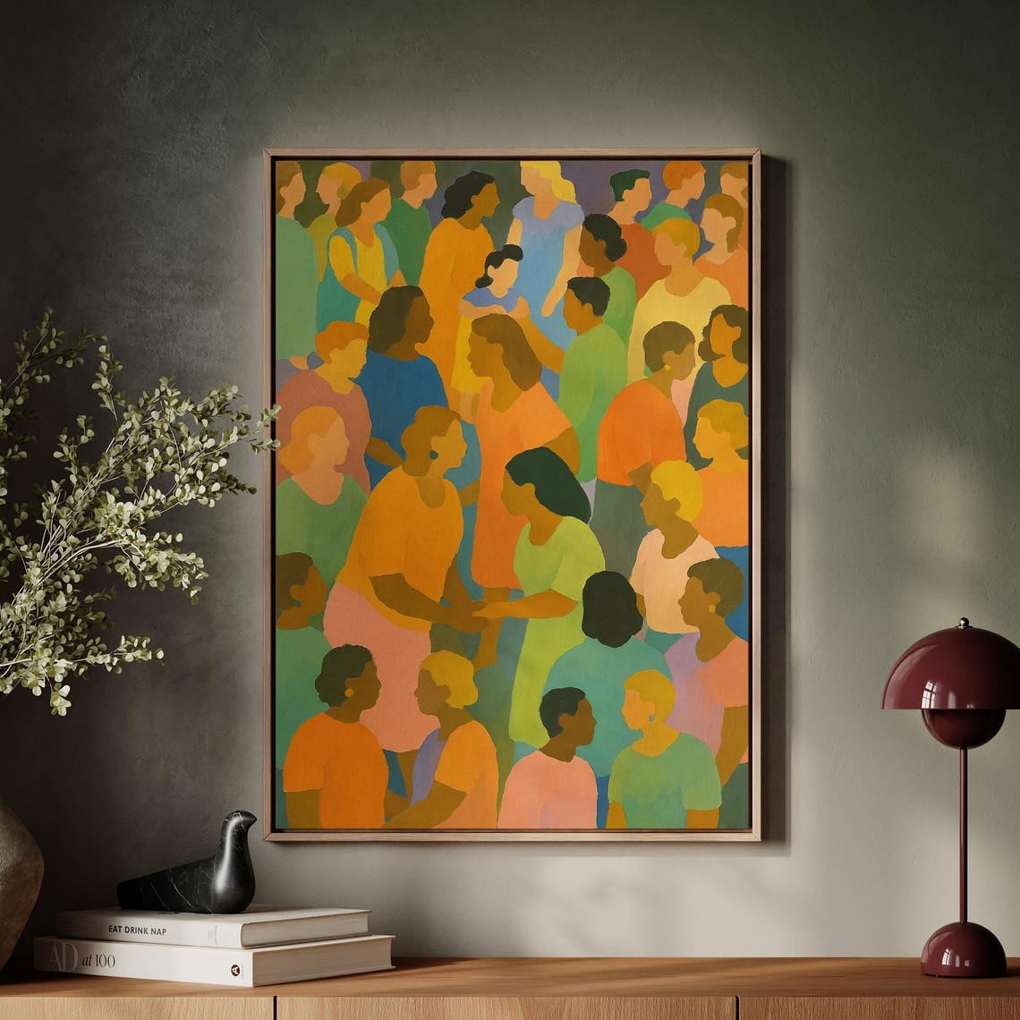 Colorful Community Gathering Art Print, Figurative Expressionist ...