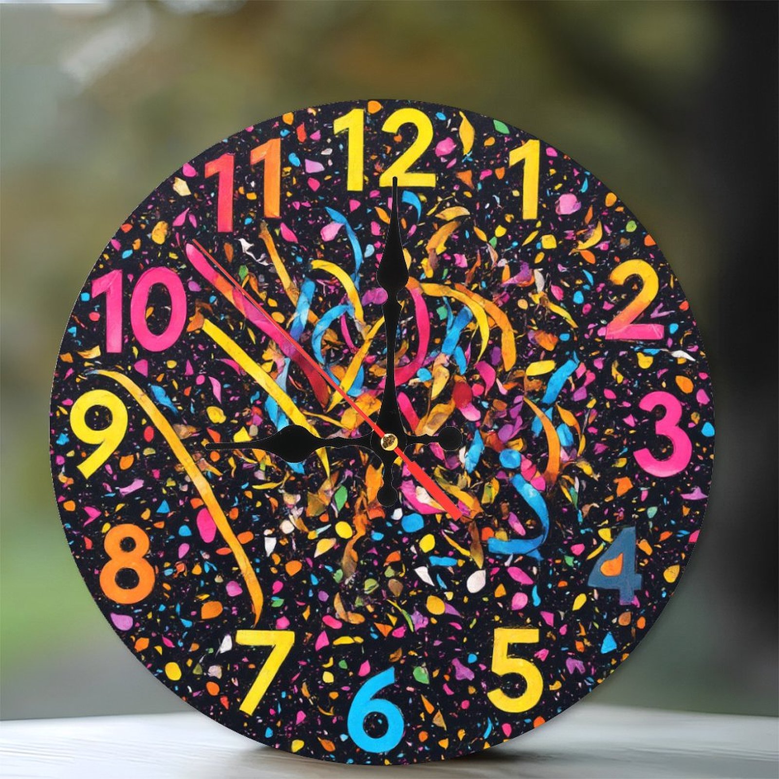 Colorful Confetti Party Clock Wall Decor Art 10-Inch Silent Wooden Wall ...