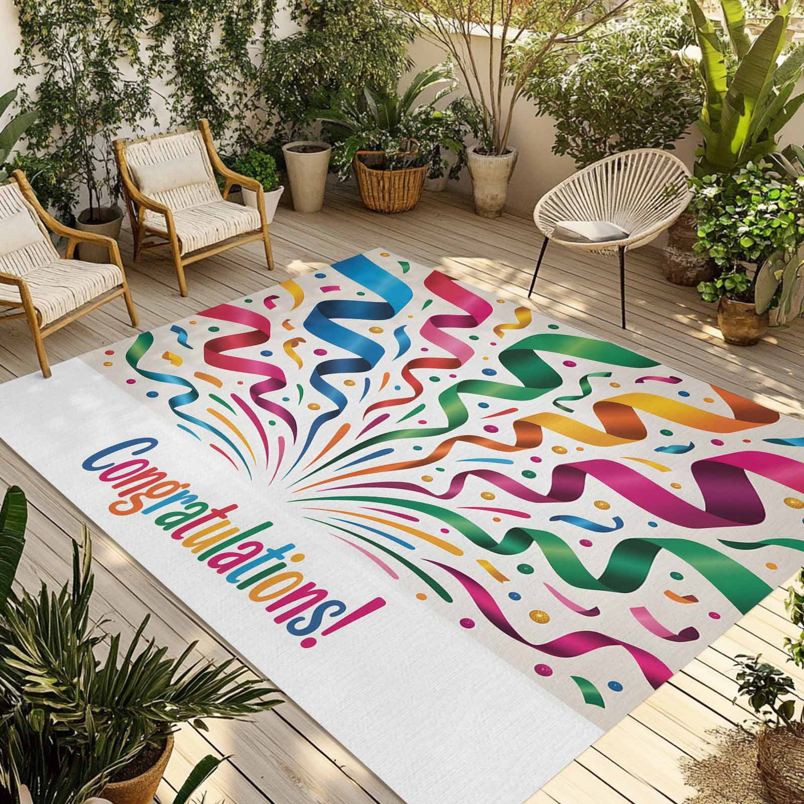 Colorful Congratulations Outdoor Rug 5x7 Ft - Reversible Patio Rug ...