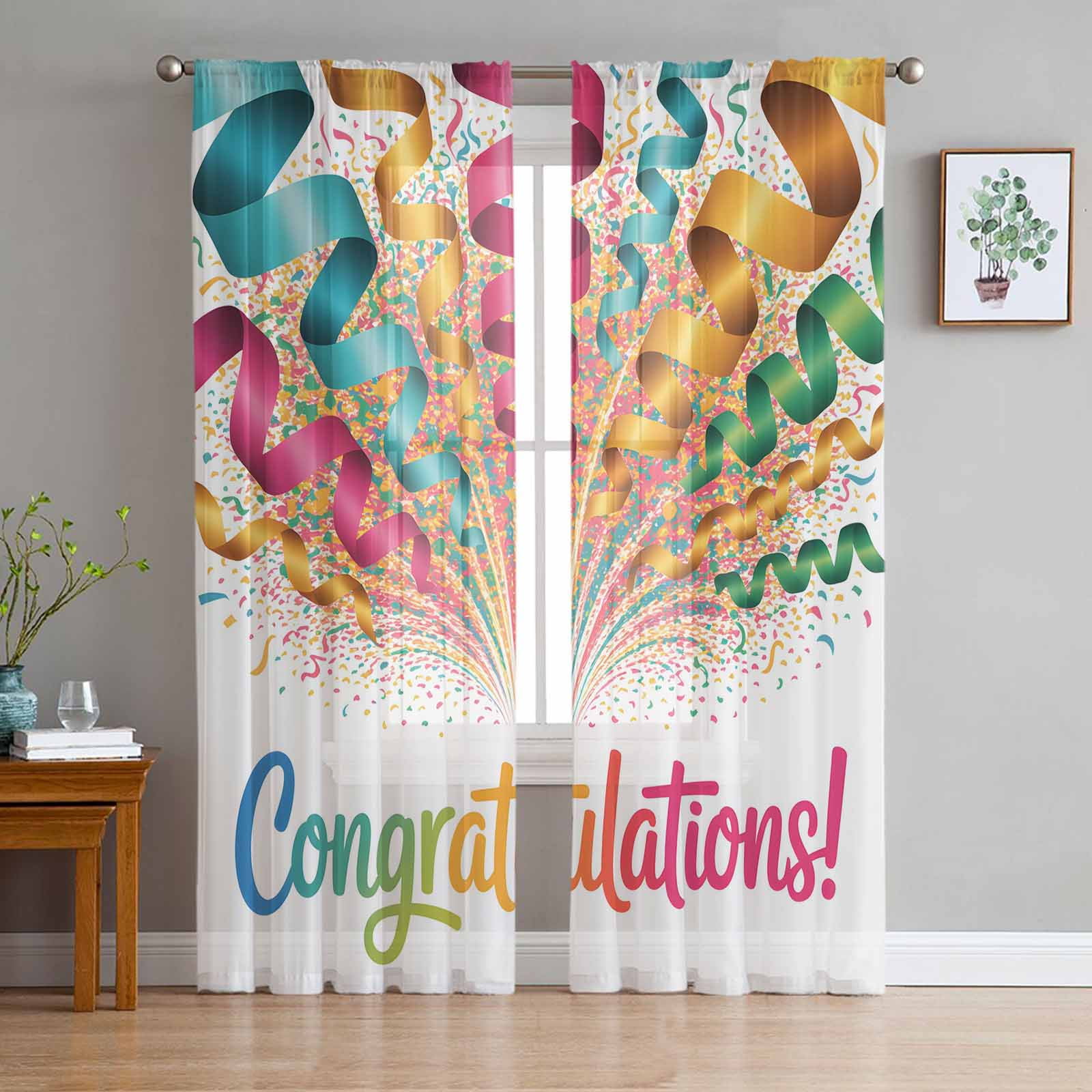 Colorful Congratulations Sheer Curtains 84 Inches Long 2 Panels Set ...