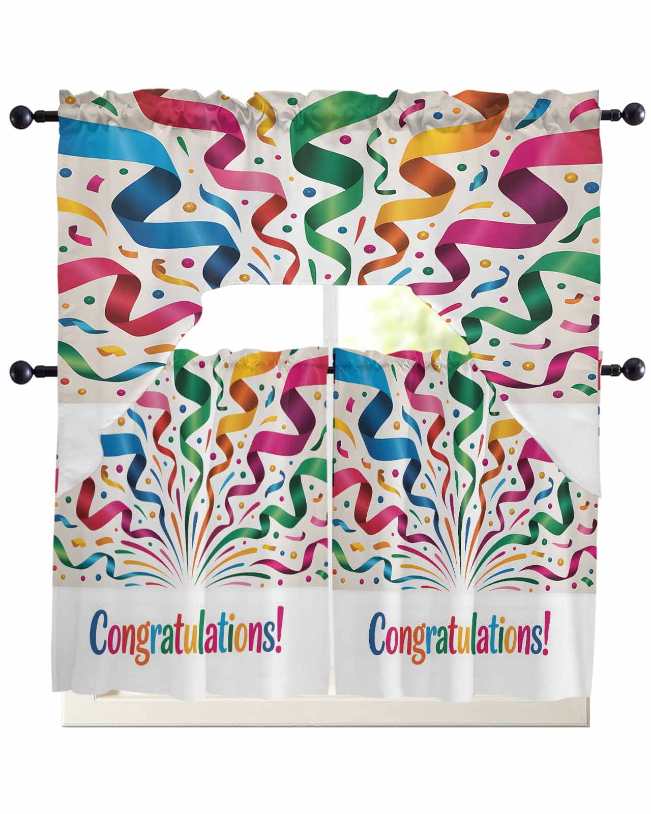 Colorful Congratulations Swag Kitchen Curtains Sets for Windows 24 Inch ...
