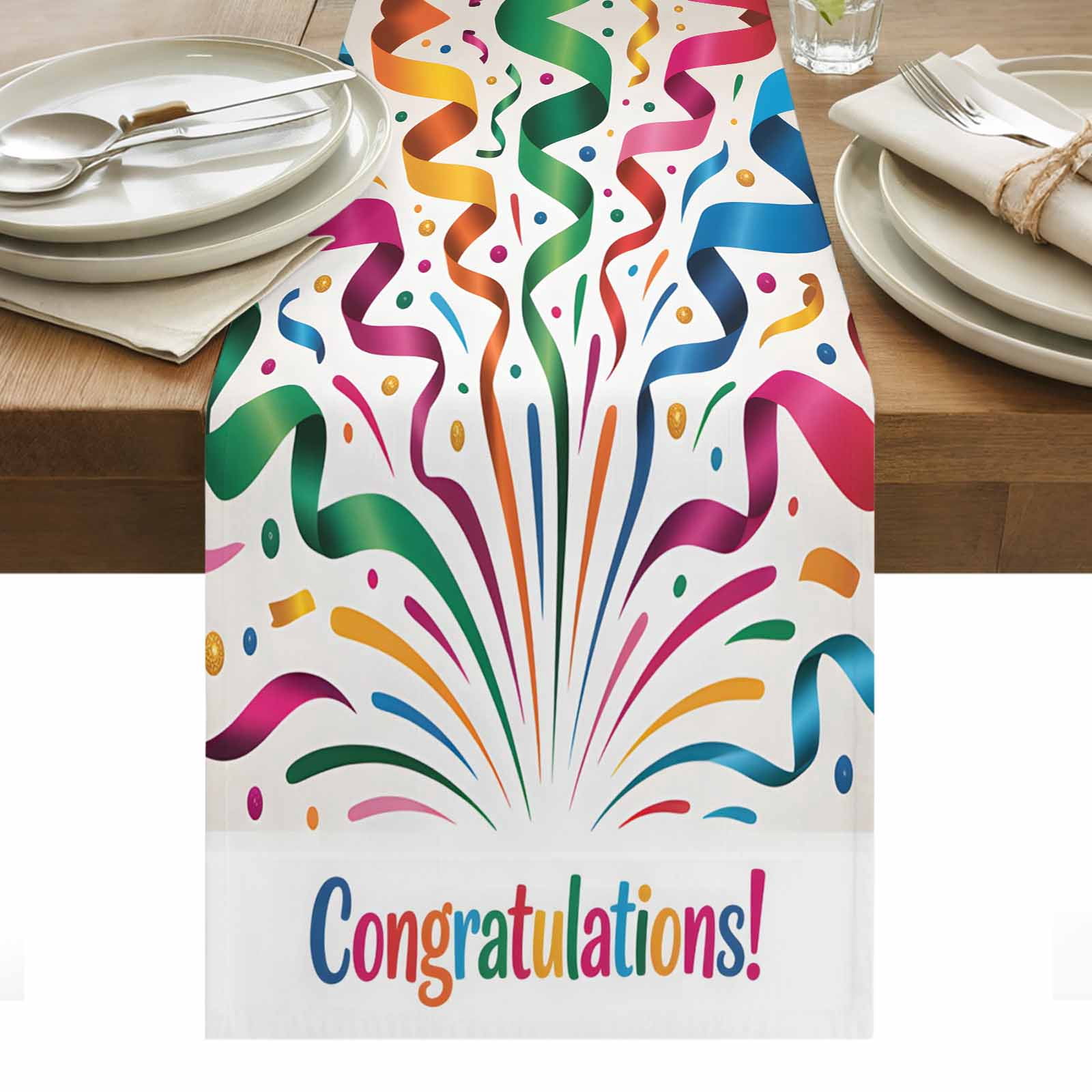 Colorful Congratulations Table Runner - 120 Inch Long, Kitchen Dining ...