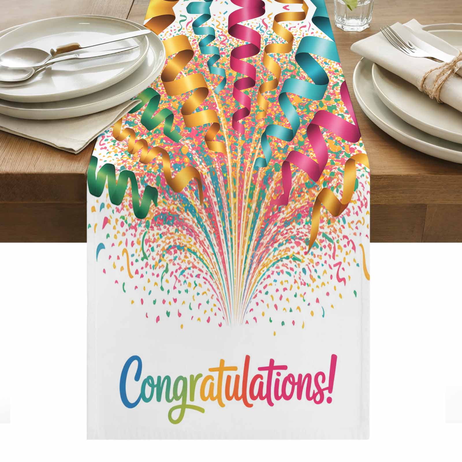 Colorful Congratulations Table Runner - 36 Inch Long, Kitchen Dining ...