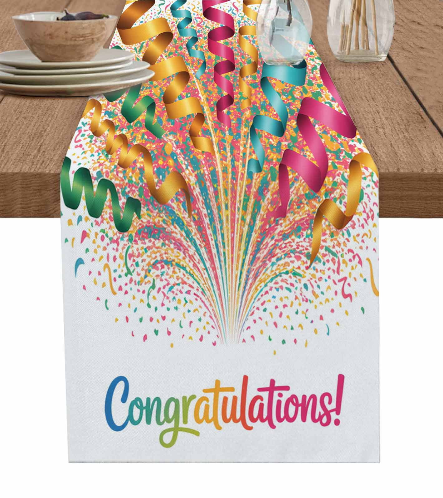 Colorful Congratulations Table Runner 60 Inches, Funny Words Graduation ...