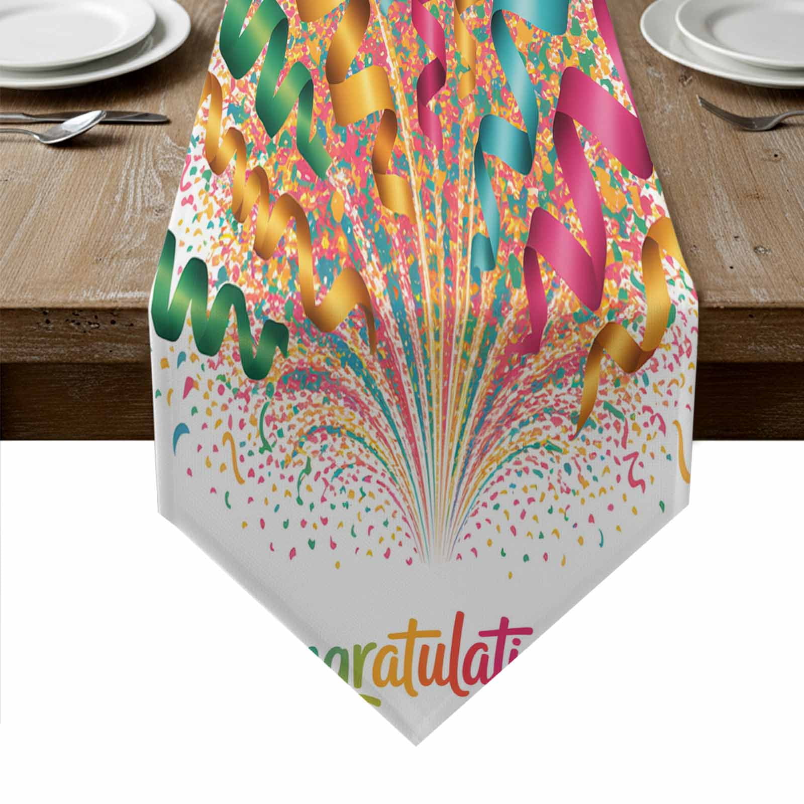 Colorful Congratulations Table Runner Linen Burlap Table Runner 72 ...