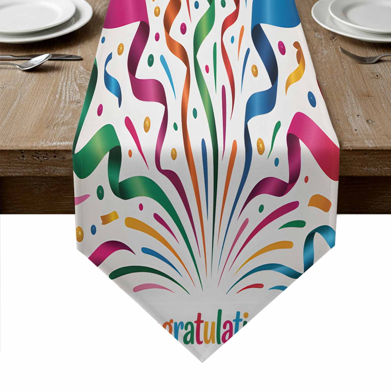 Colorful Congratulations Table Runner Linen Burlap Table Runner 72 ...