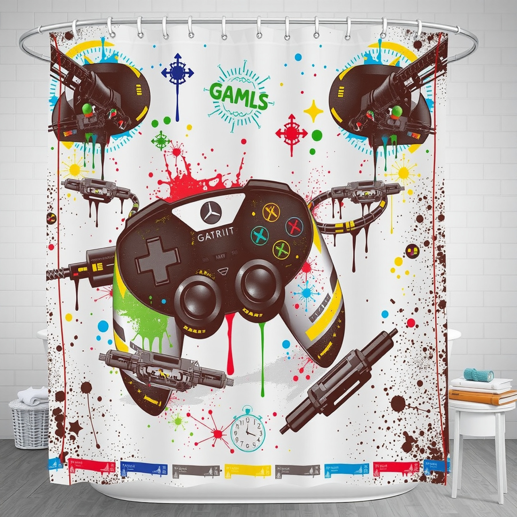 Colorful Controller Shower Curtain - Fun Gamer Decor - Walmart.com