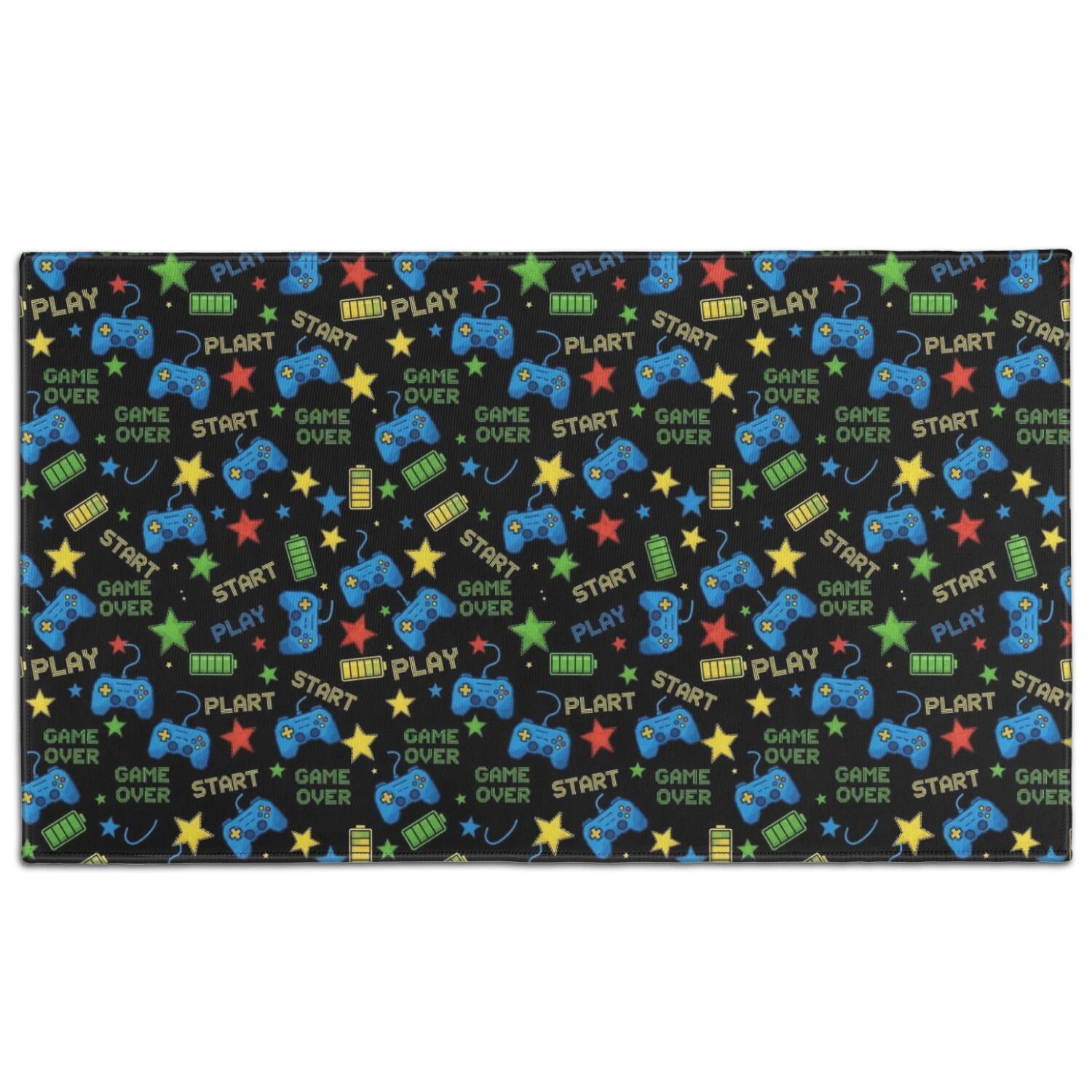 Colorful Controllers Games Icons Black Pattern Door Rugs,Washable Non ...