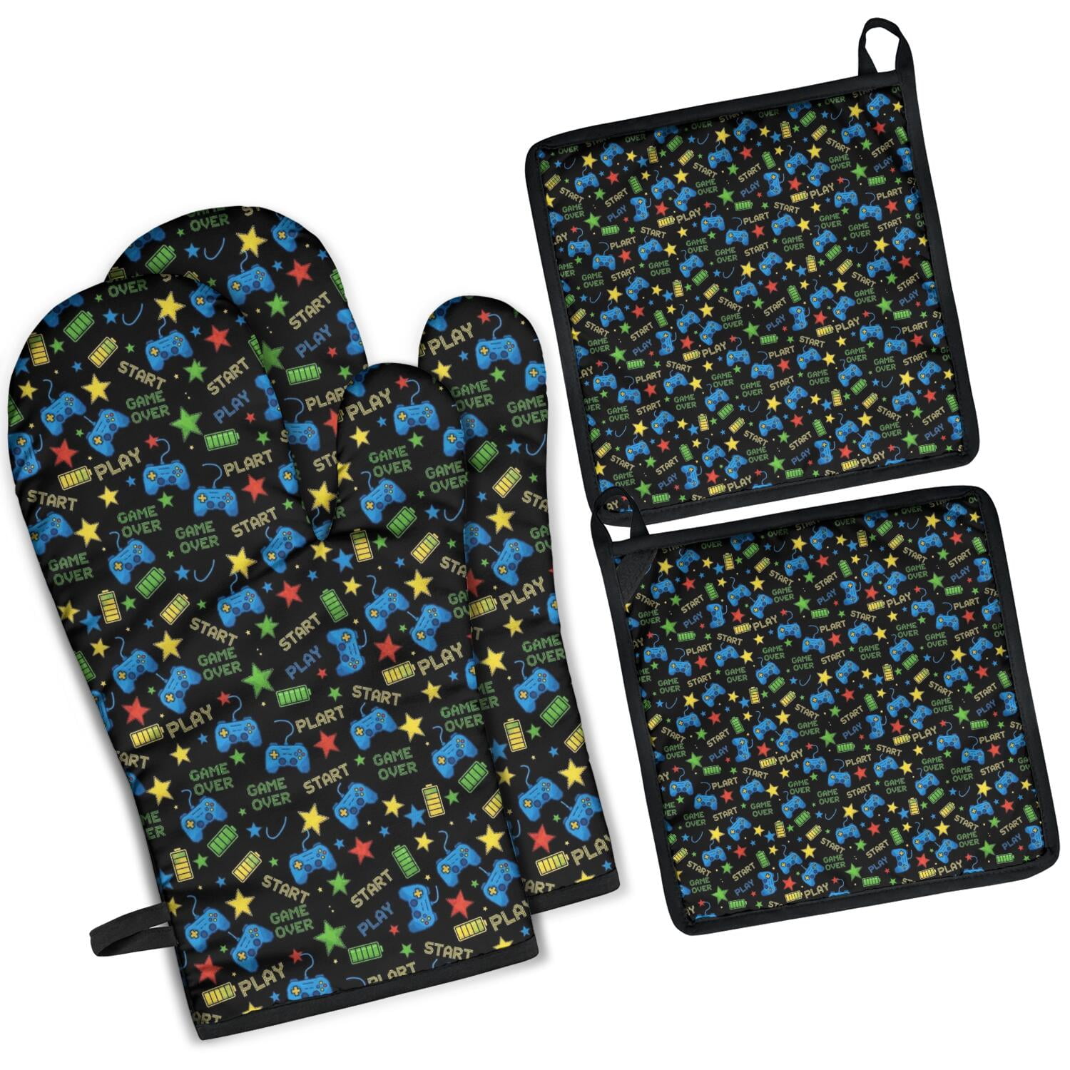 Colorful Controllers Games Icons Black Pattern Kitchen Oven Mitt and ...
