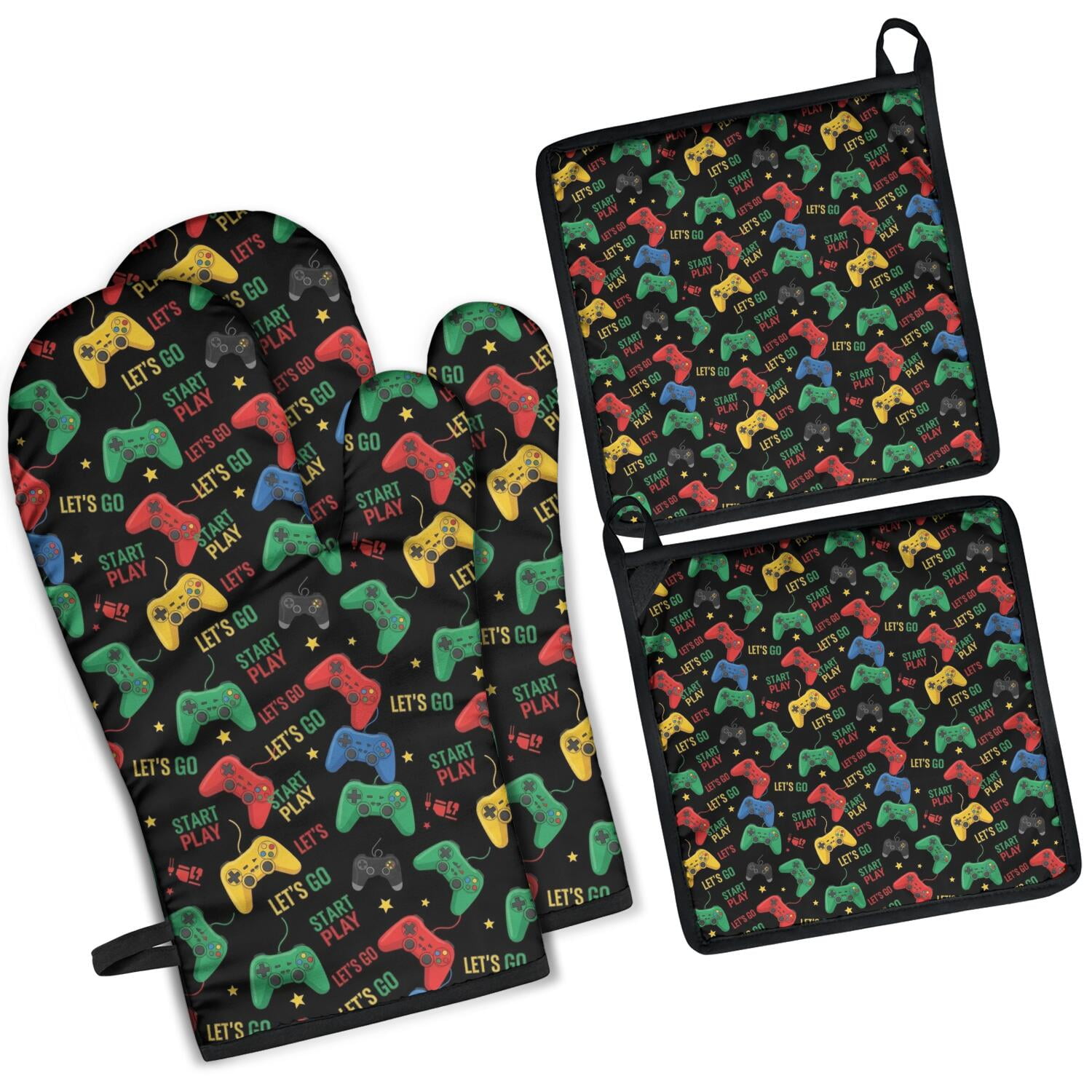 Colorful Controllers Games Icons Black Pattern Kitchen Oven Mitt and ...
