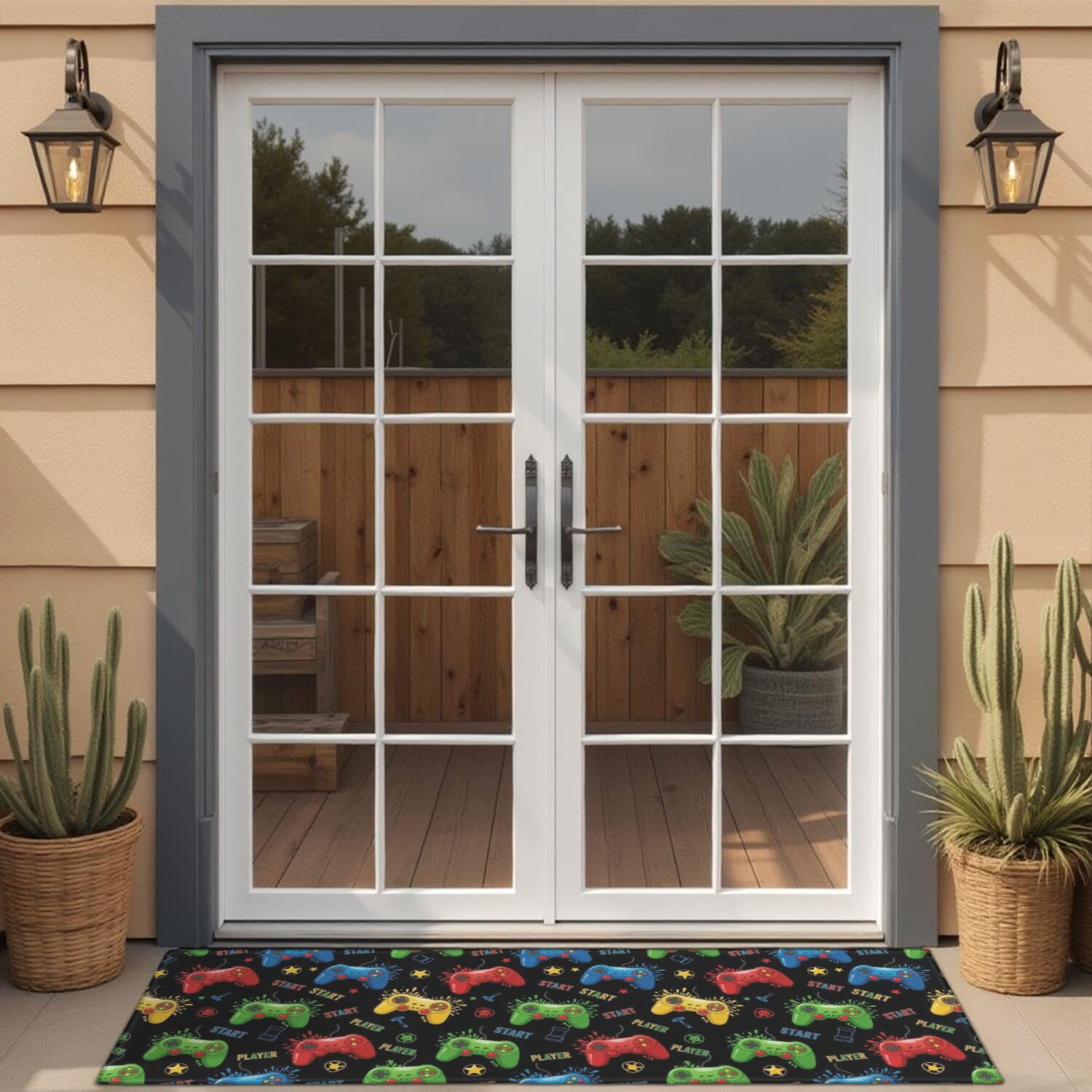 Colorful Controllers Games Stars Black Pattern Door Rugs,Washable Non ...