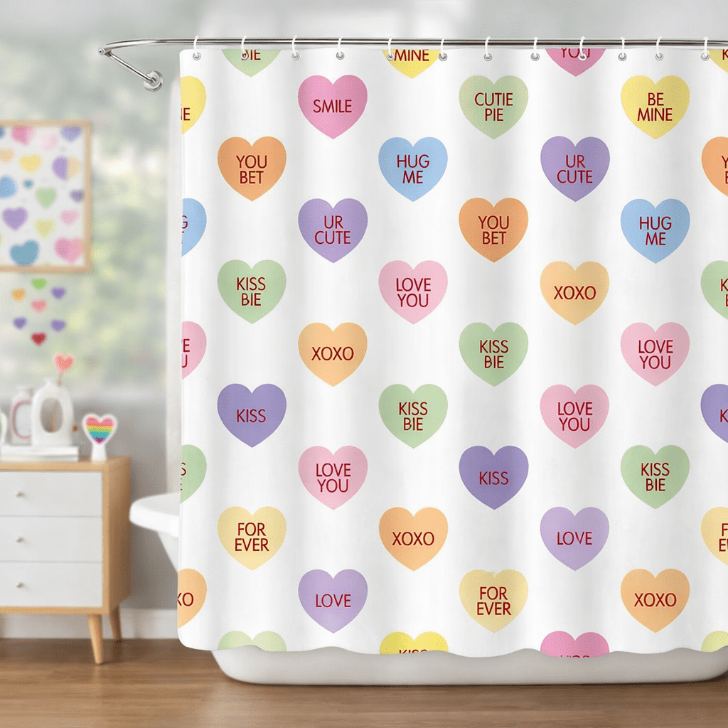 Colorful Conversation Hearts Candy Shower Curtain for Valentine's Day ...
