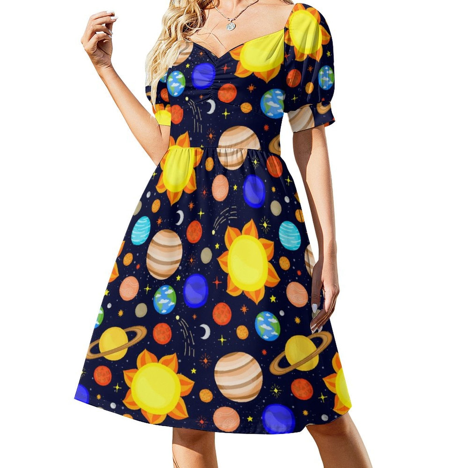 Colorful Cool Planet Short Sleeve Dress Clothes Womens Summer Dress Elegant Dress Daily Dresses