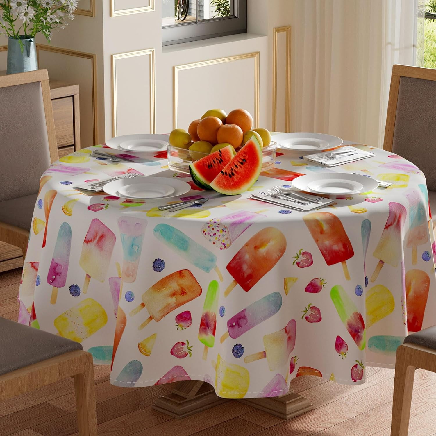 Colorful Cool Popsicle Strawberry Grape Fruits Summer Tablecloth Round ...