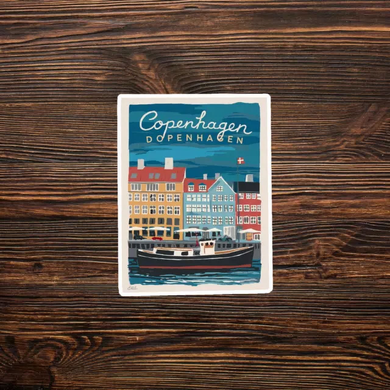 Colorful Copenhagen Denmark Travel Sticker - Retro Scandinavian City ...