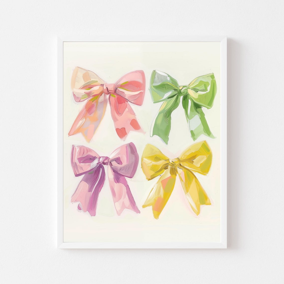 Colorful Coquette Bow Painting Pastel Ribbon Nursery Wall Art Print ...