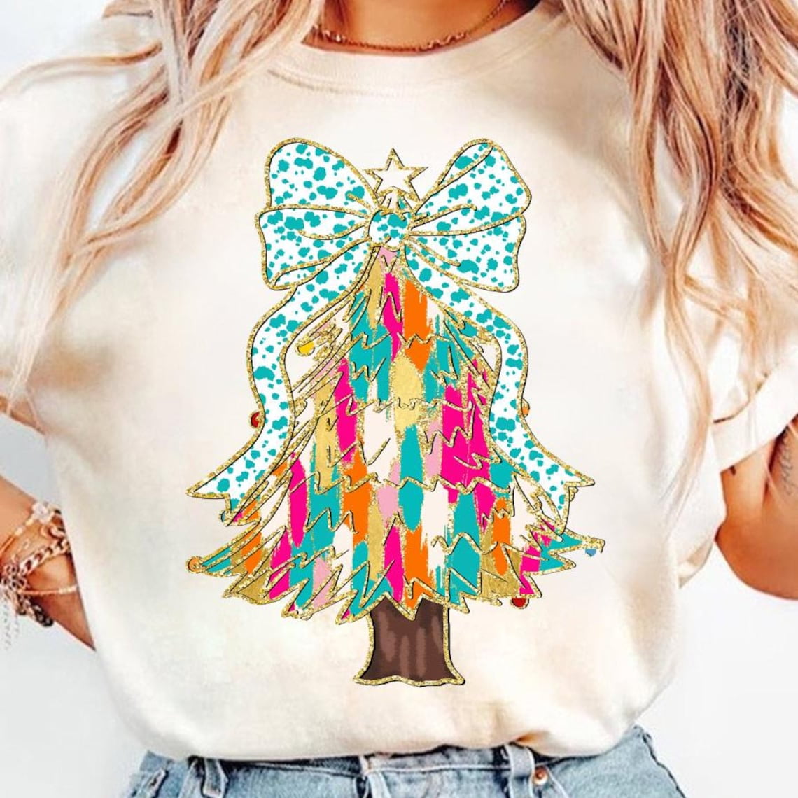 Colorful Coquette Glitter Winter Holiday Tree, Girly Winter Holiday ...