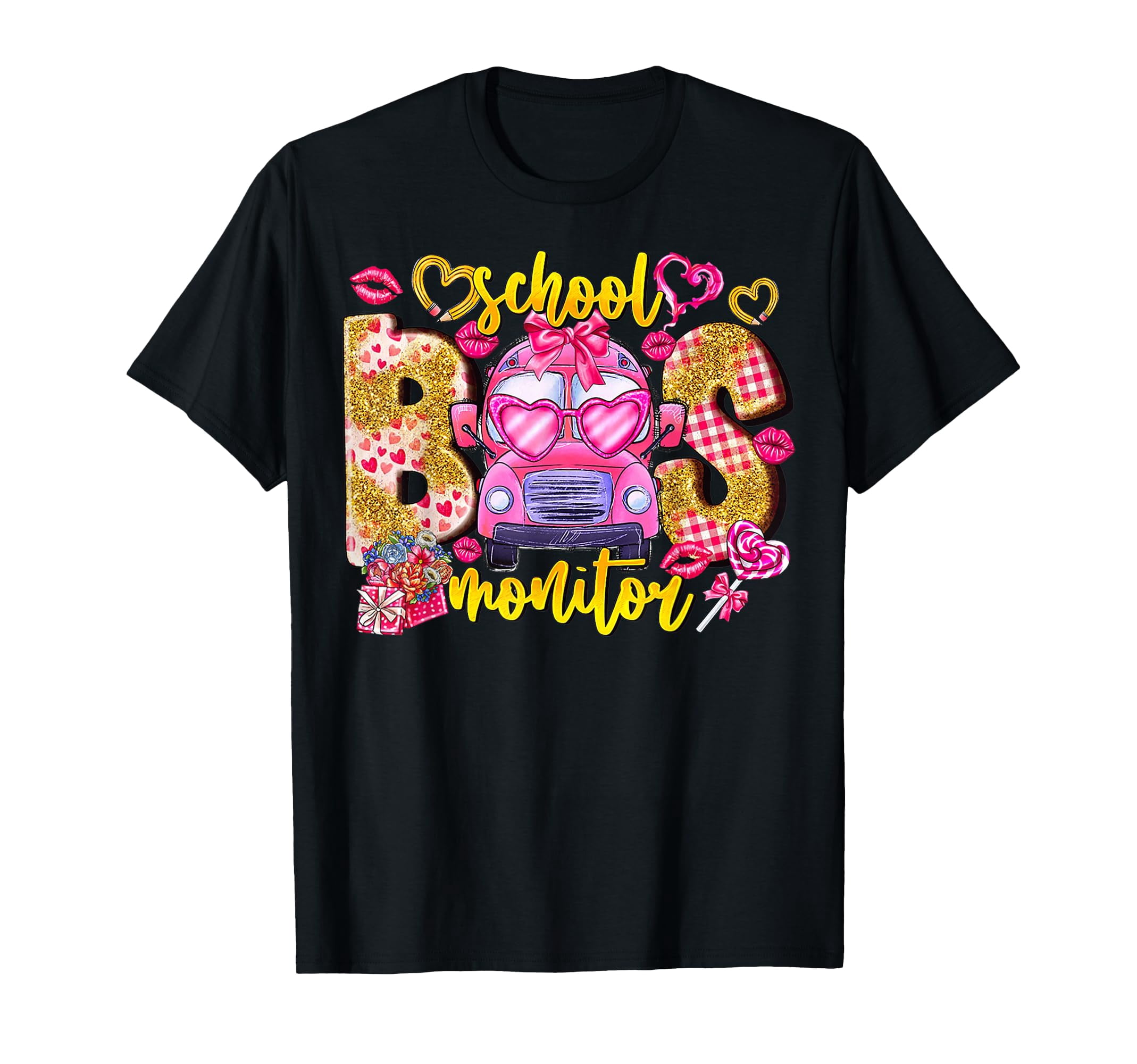 Colorful Coquette School Bus Monitor T-Shirt for Valentine's Day Fun ...
